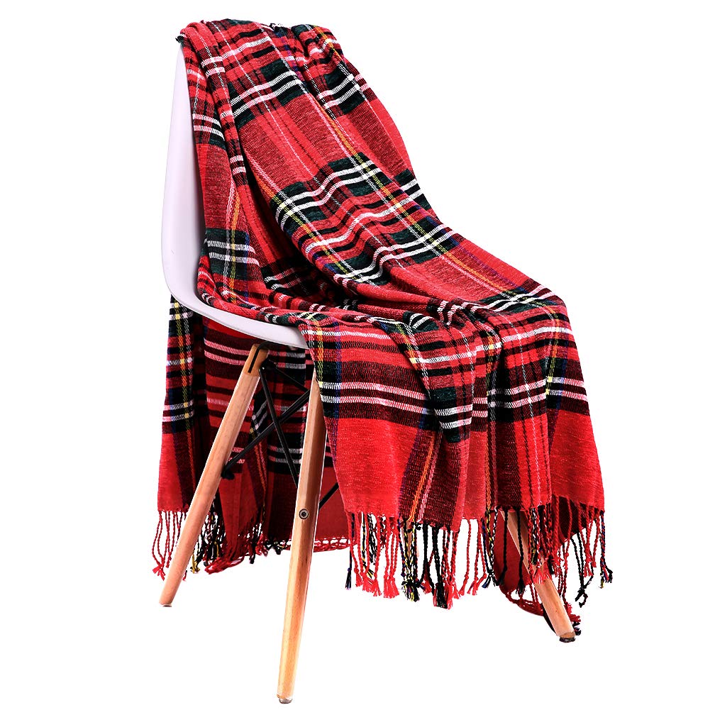 JUDYBRIDAL Plaid Chenille Throw Blanket, Extra Soft Cozy Knitted ...