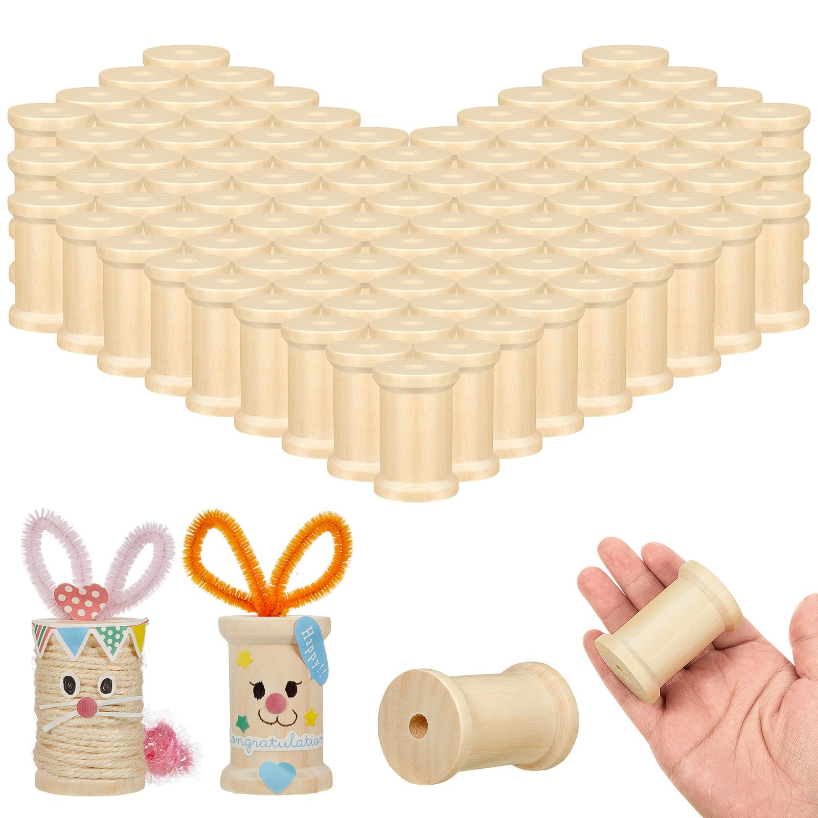 Thyle 60 Pcs Large Wooden Spools for Crafts 2 x 1.37 Inch Wooden Dowels ...