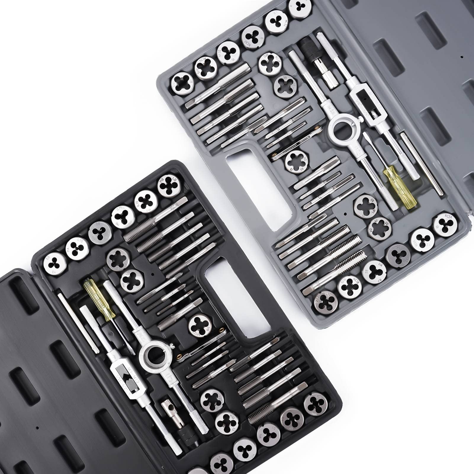 SAE and Metric Tap & Die Set 80 PCS, SAE: NC, NF, NPT/Metric:M3-M12 Master Threading Tool Kit ...