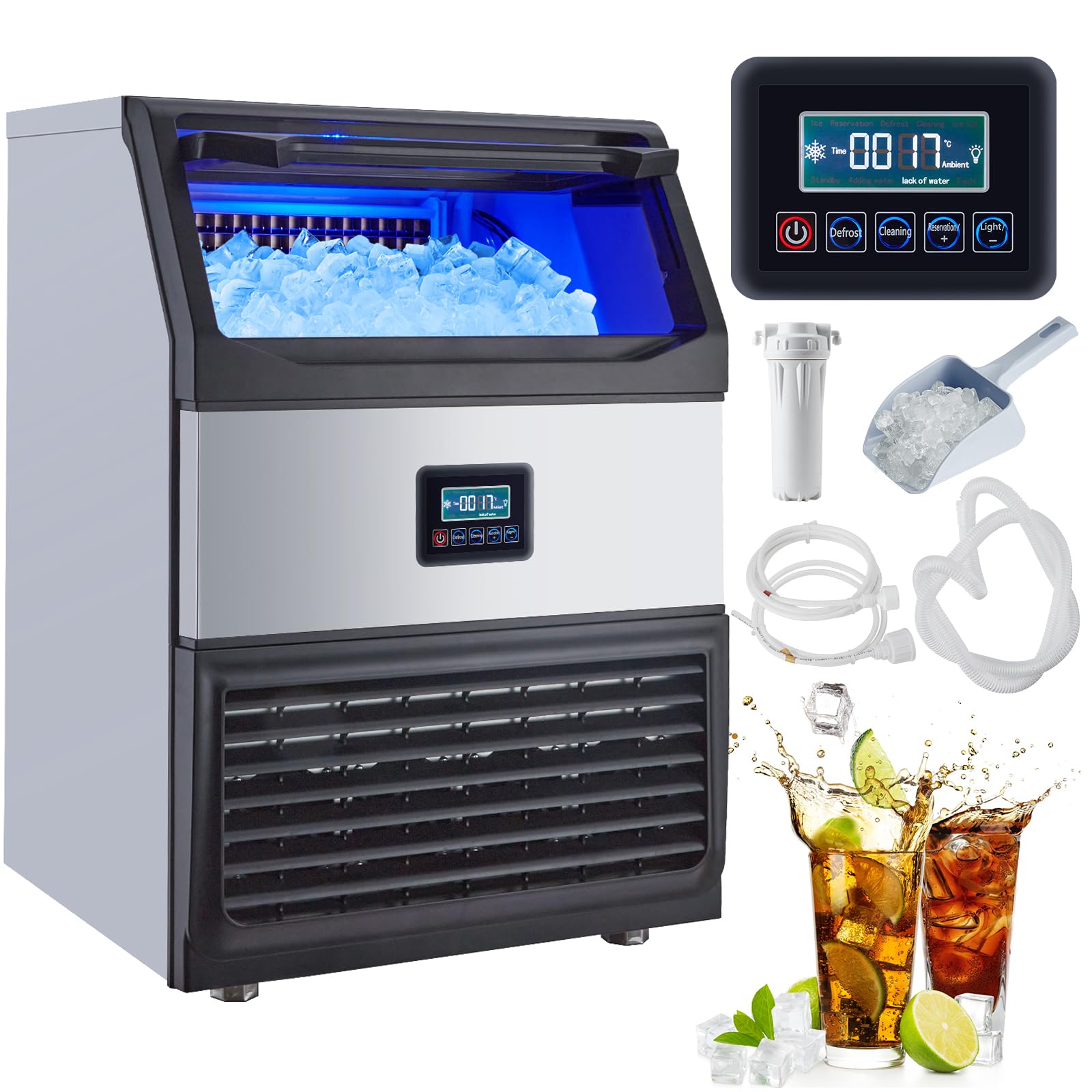 GarveeTech Commercial Ice Maker Machine, 200LB/24H Stainless Steel ...