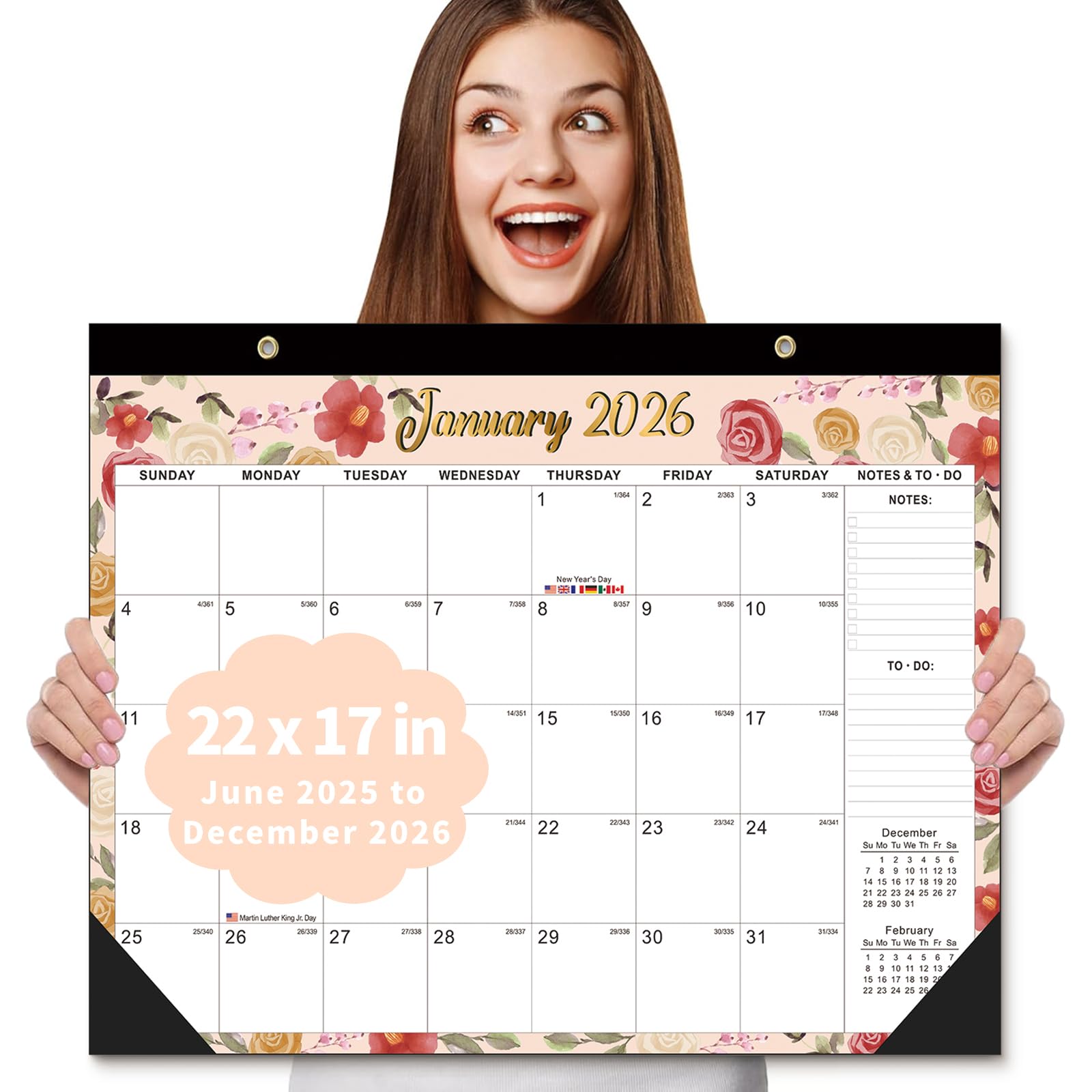 Desk Calendar 2025-2026, AgePlace Large 22" x17" Wall Calendar 2025 ...