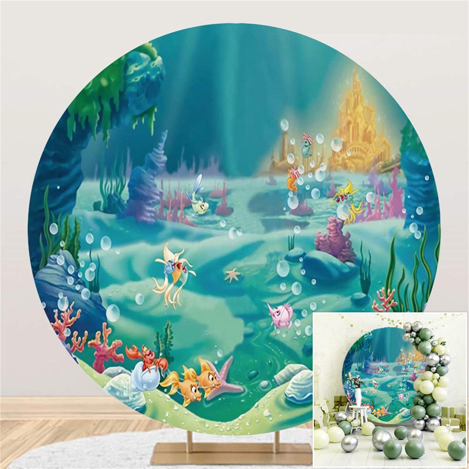 Leowefowa Under The Sea Round Backdrop Polyester 2.2x2.2m Ocean Carol ...