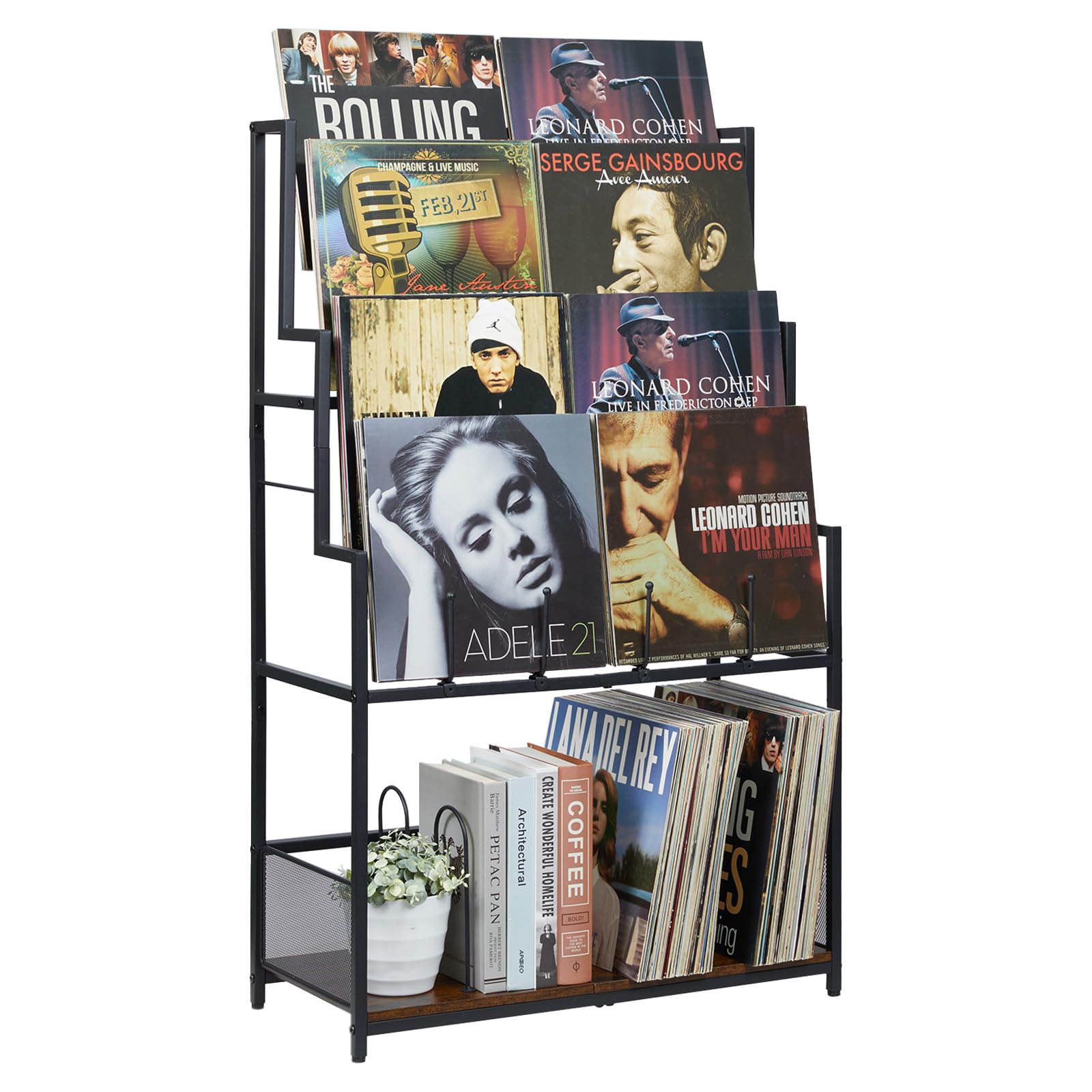 5-Tier Vinyl Record Storage Stand Holder with Record Display Shelf ...