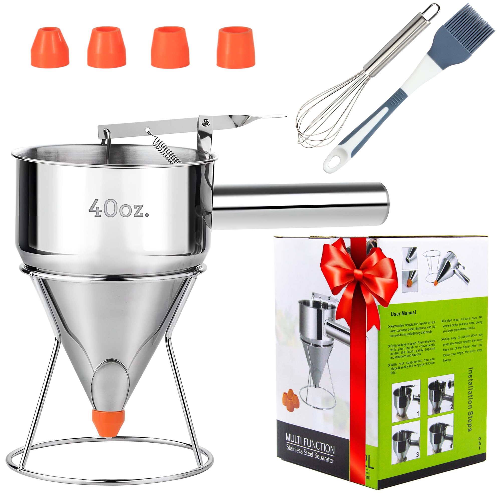 FEXUL Stainless Steel Pancake Batter Dispenser with Squeeze Handle ...