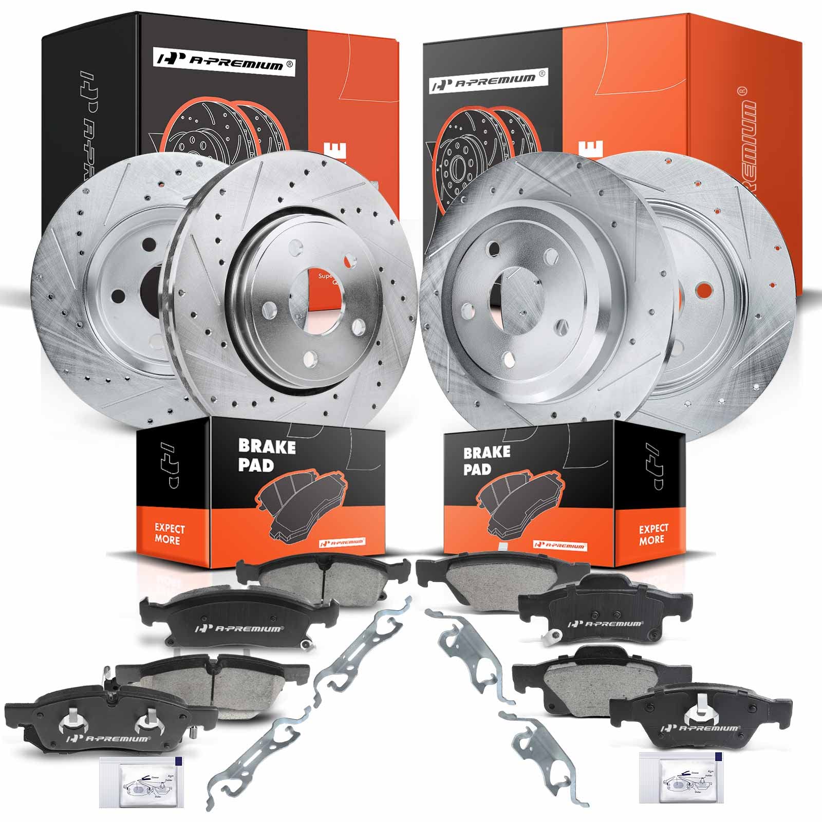 A-Premium Front and Rear Drilled and Slotted Disc Brake Rotors + Ceramic Pads Kit Compatible ...