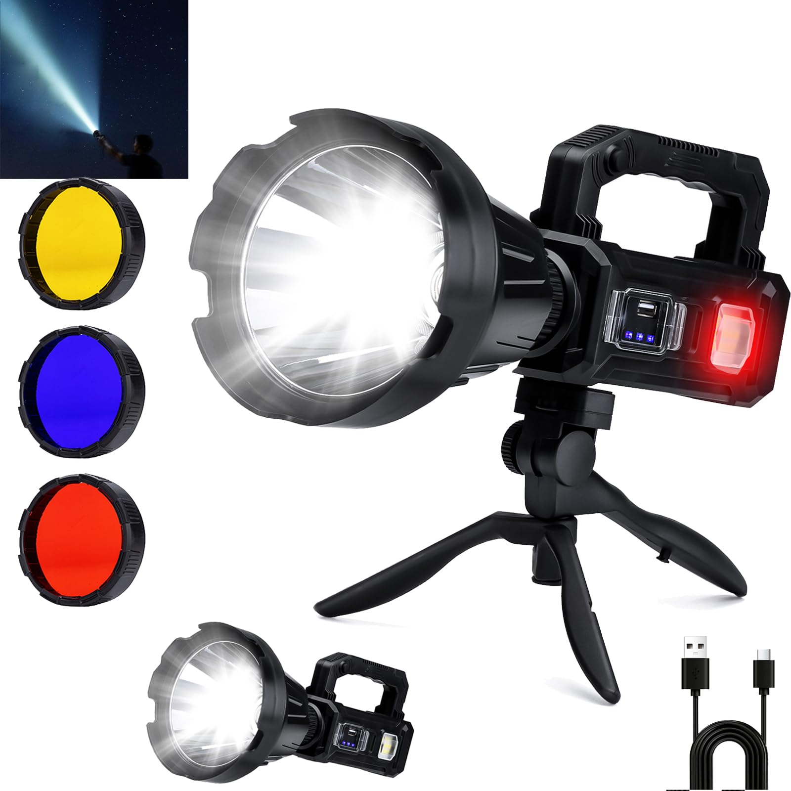 Solar Rechargeable Spotlight, 2,000,000L High Lumens Led Spot Lights ...