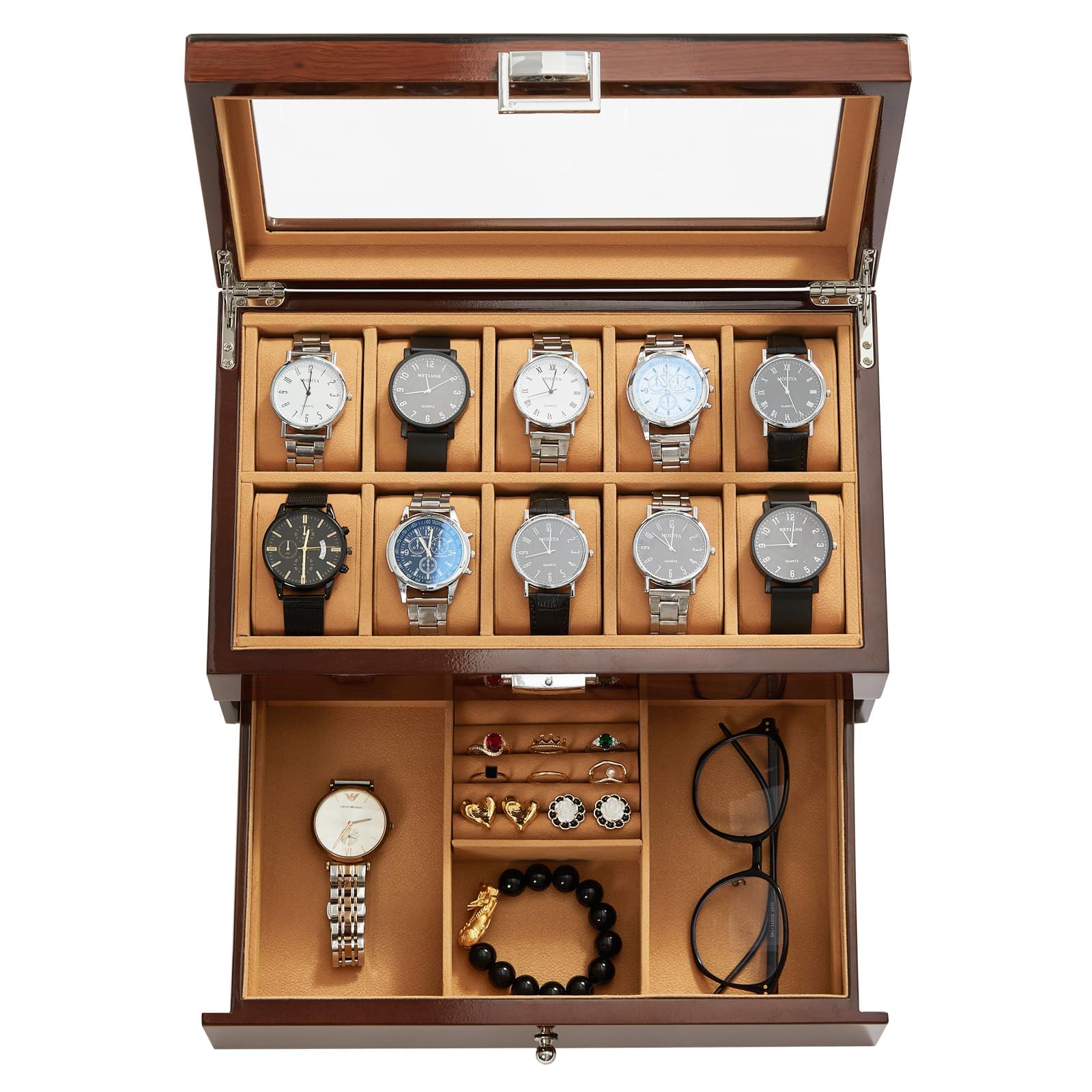 Homruilink Wooden Watch Box for Men, 10 Slot Watch Display Case with ...