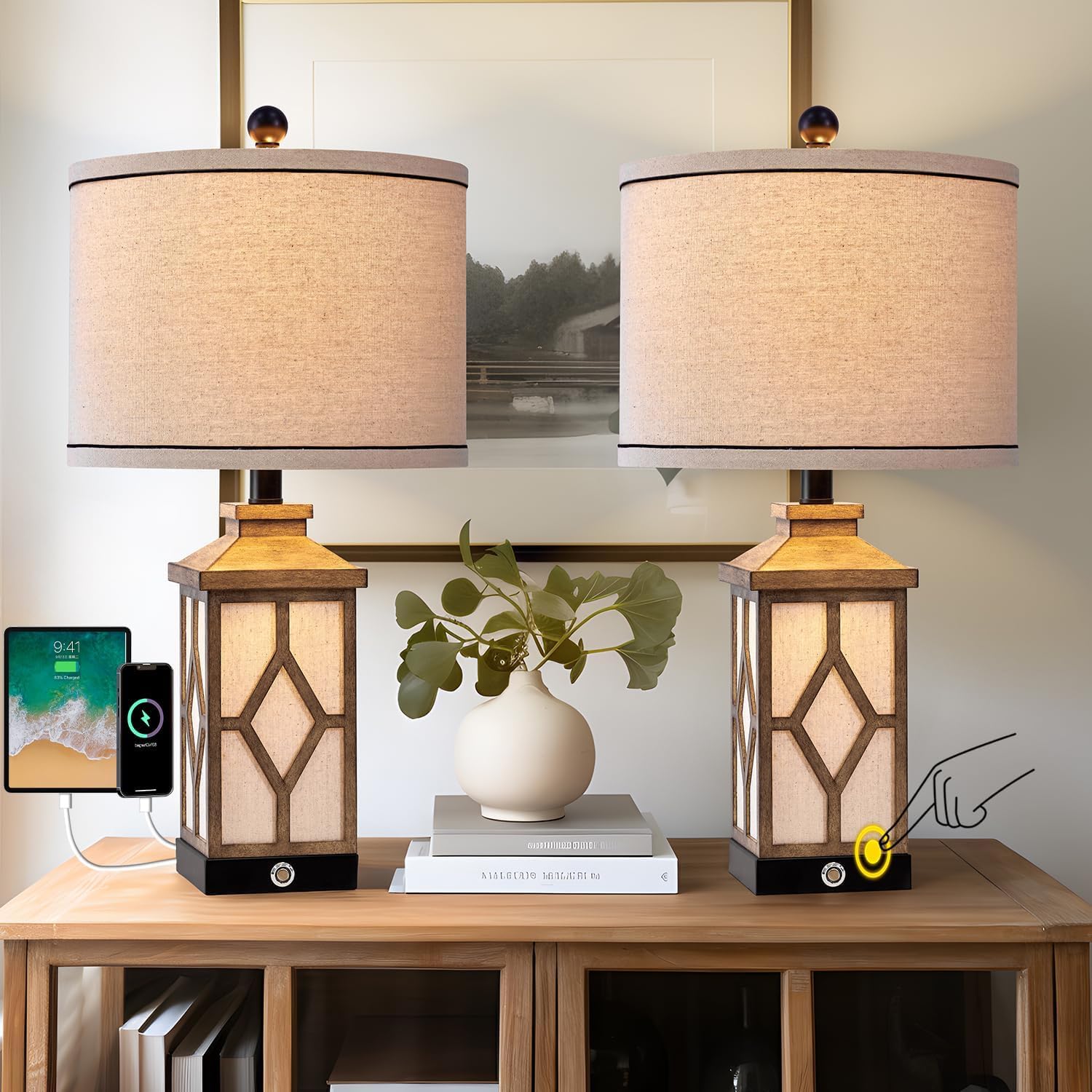G-SAFAVA 23.5" Boho Table Lamps Set of 2 Modern Farmhouse Bedside Lamps ...