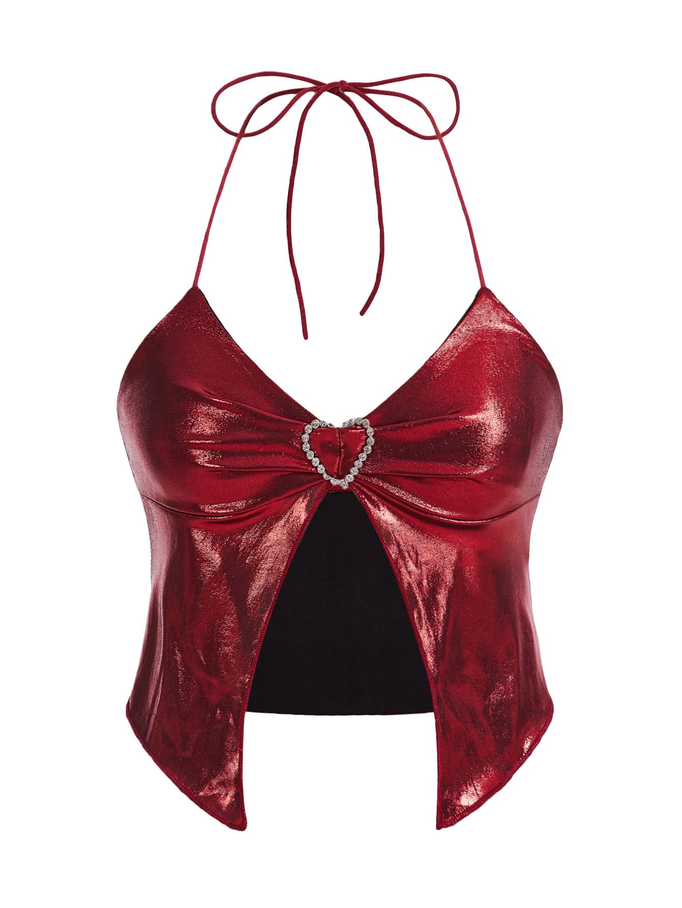 Verdusa Women's Y2K Tops Heart Rhinestone Backless Ruched Cami ...