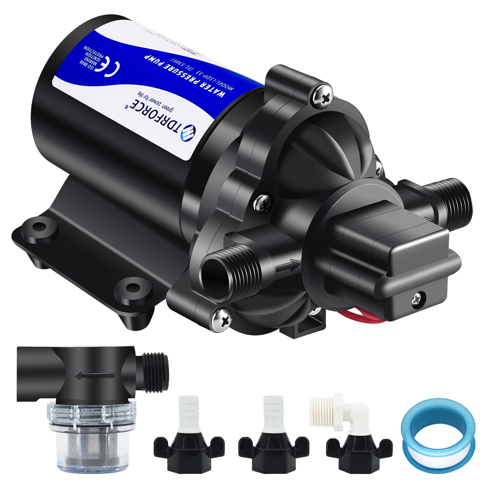 TDRFORCE 12V DC RV Fresh Water Pump 4 GPM Pressure Increase Booster ...