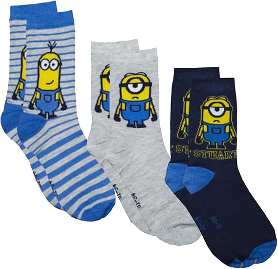 MINIONS Character 3 PK Socks 9-11 Size 100% Polyester Clothing: Amazon ...