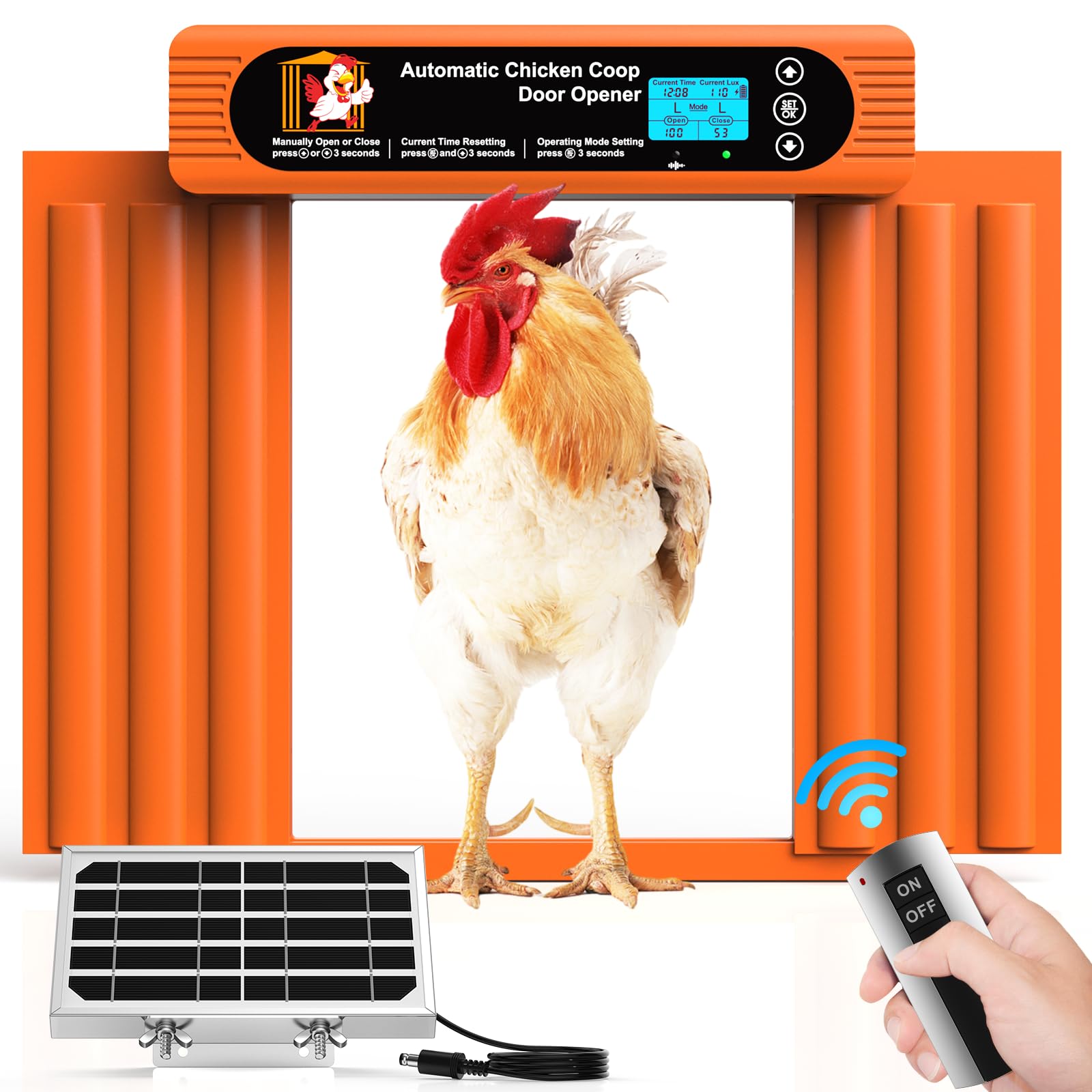 Automatic Chicken Coop Door Solar Powered, LCD Screen, Anti-Pinch ...
