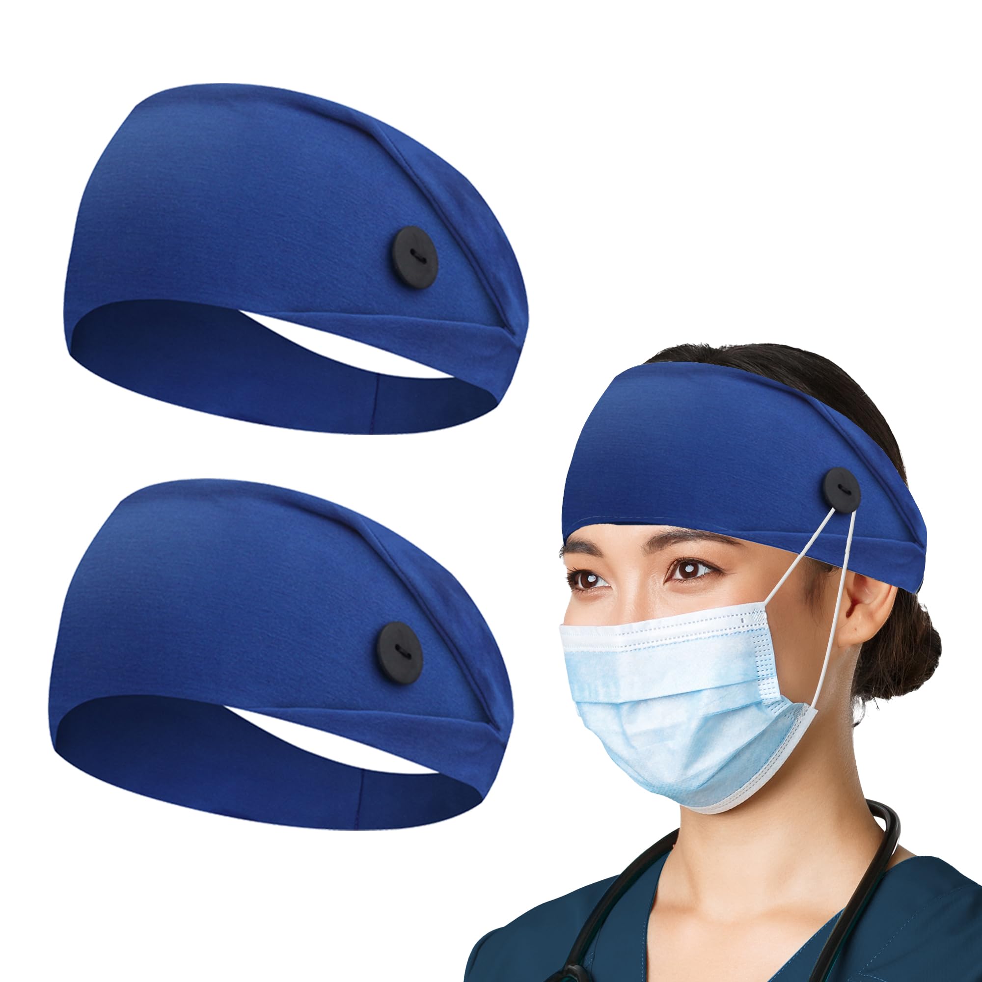 ABAMERICA Headbands with Button for Mask, Wide Nurses Headbands Non ...