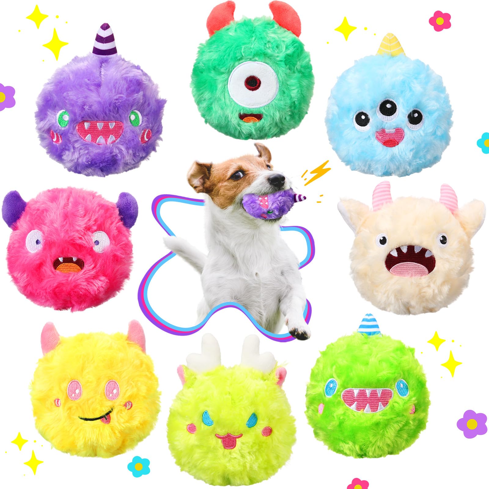 HyDren 8 Pack Soft Squeaky Dog Ball Toys 2 In1 Fuzzy 4" Dog Balls with ...