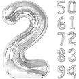 Amazon.com: Silver 2 Balloon, Number Balloons 40 Inch, 2nd Balloon ...