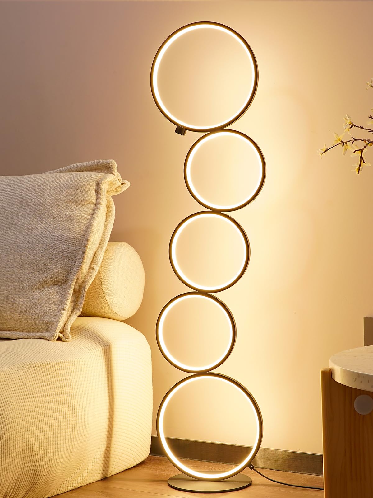 NUÜR 43.3" Modern Floor Lamp, LED Floor Lamp for Living Room, Dimmable, Circle Standing Lamp ...