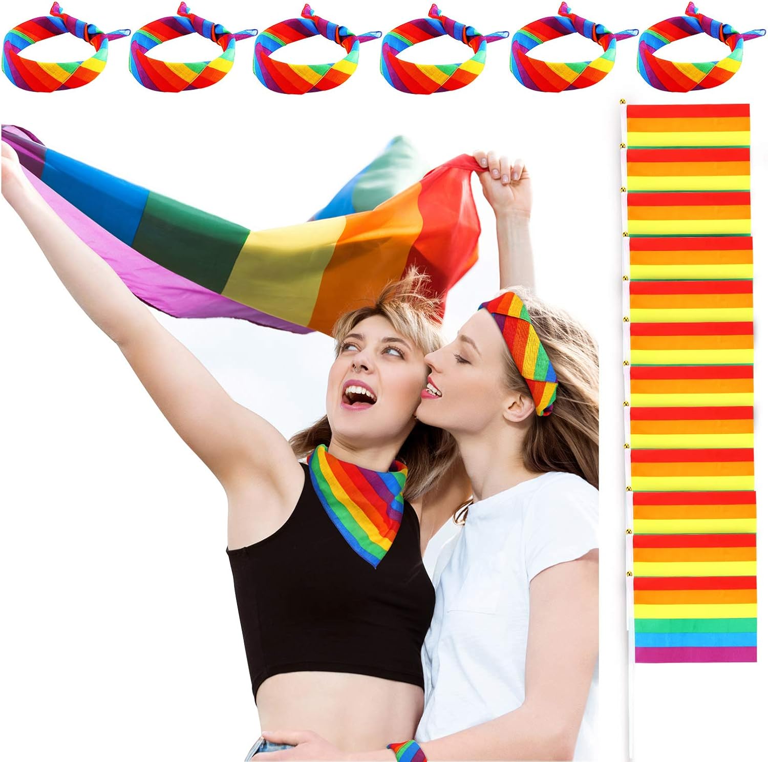 20 Pieces Rainbow Pride Bandana Cape Flag Set Rainbow Flag Bandanas ...