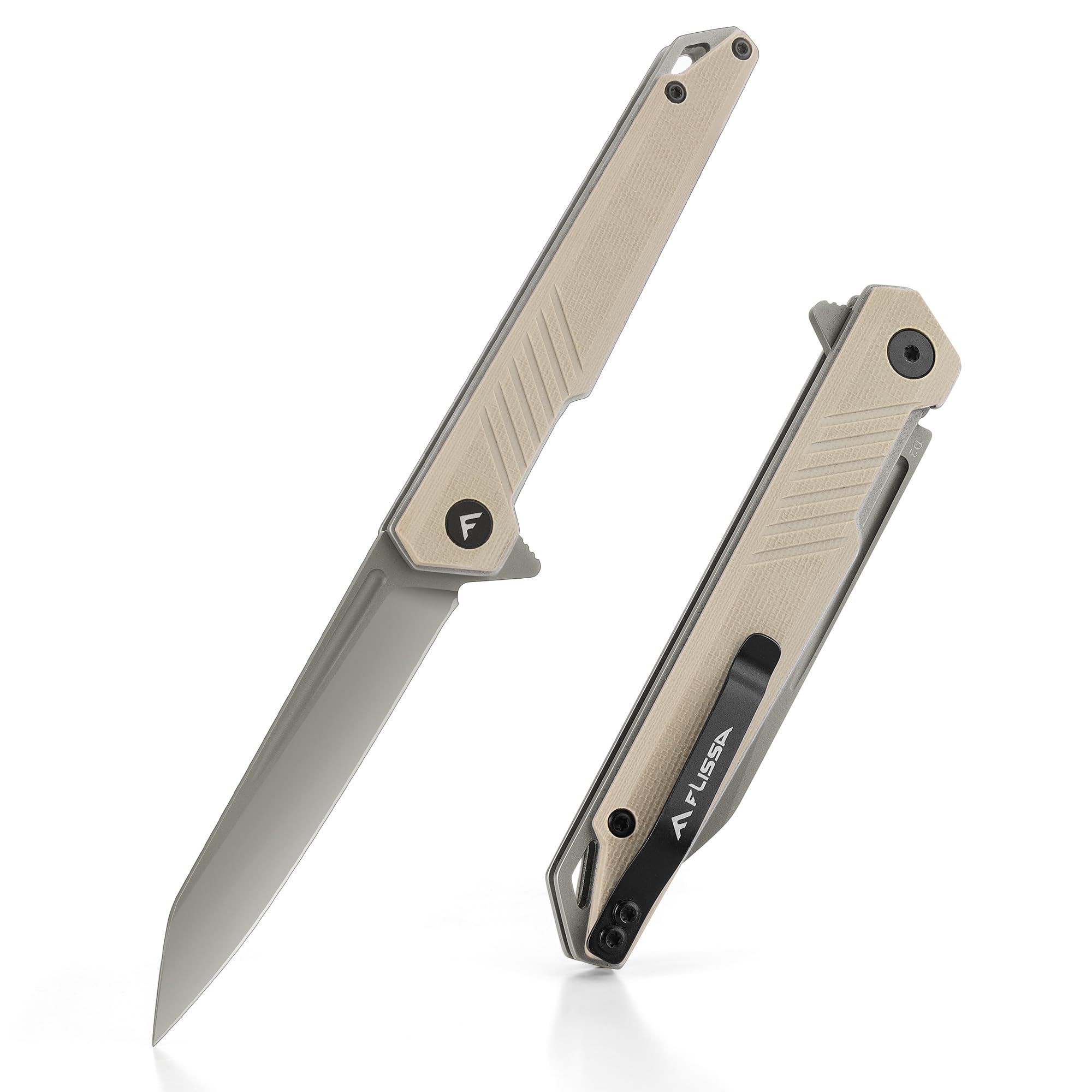 FLISSA Folding Knife, Pocket Knife with D2 Steel Blade, G10 Handle ...