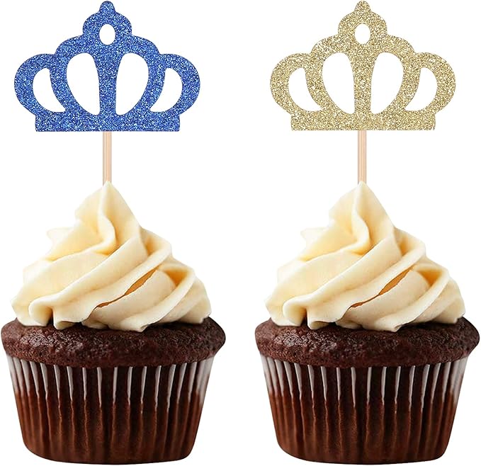 Royal Prince Crown Cupcake Toppers Boy Birthday Party Baby Shower 