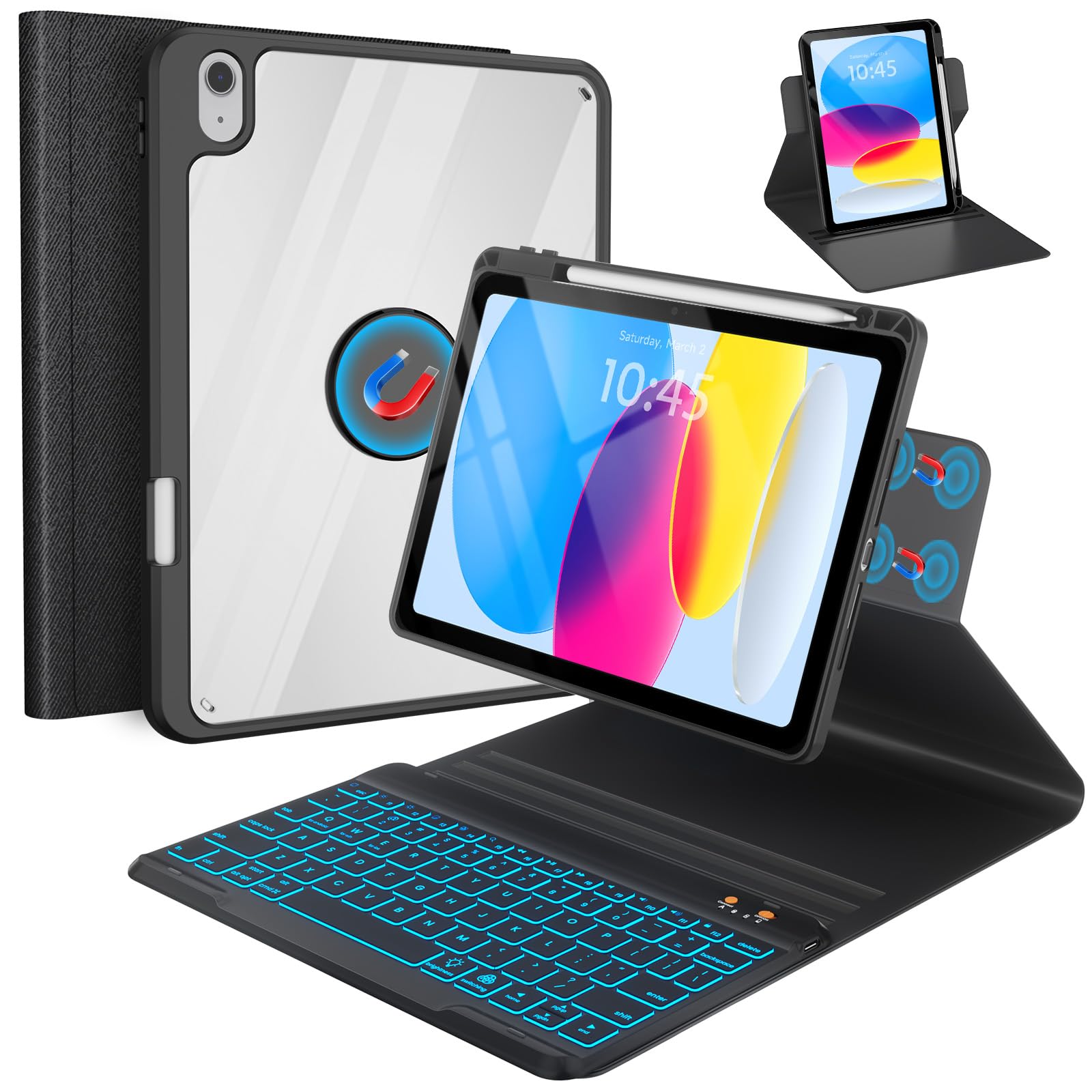 Keyboard Case For iPad 10th Generation with 2022 10.9 inch,360° Rotatable Magnetic Keyboard Case ...
