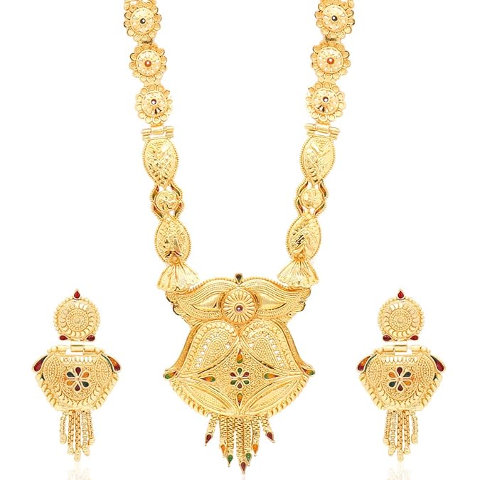Buy Yellow Chimes One Gram Gold Meenakari Worked Designer Long Haram ...