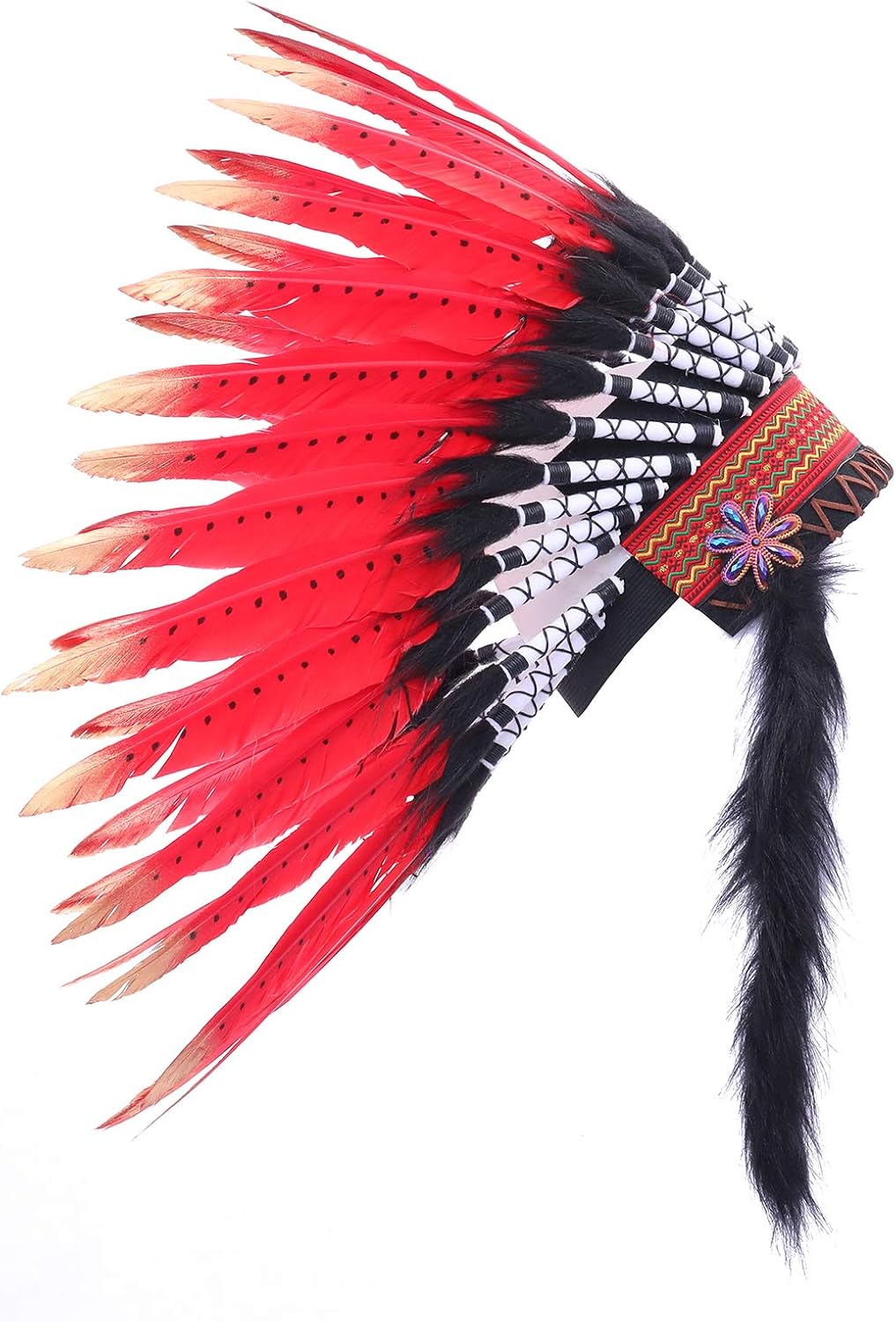 Amazon.com: CENFPOLA Native American Indian Feather Headdress (Deep red ...