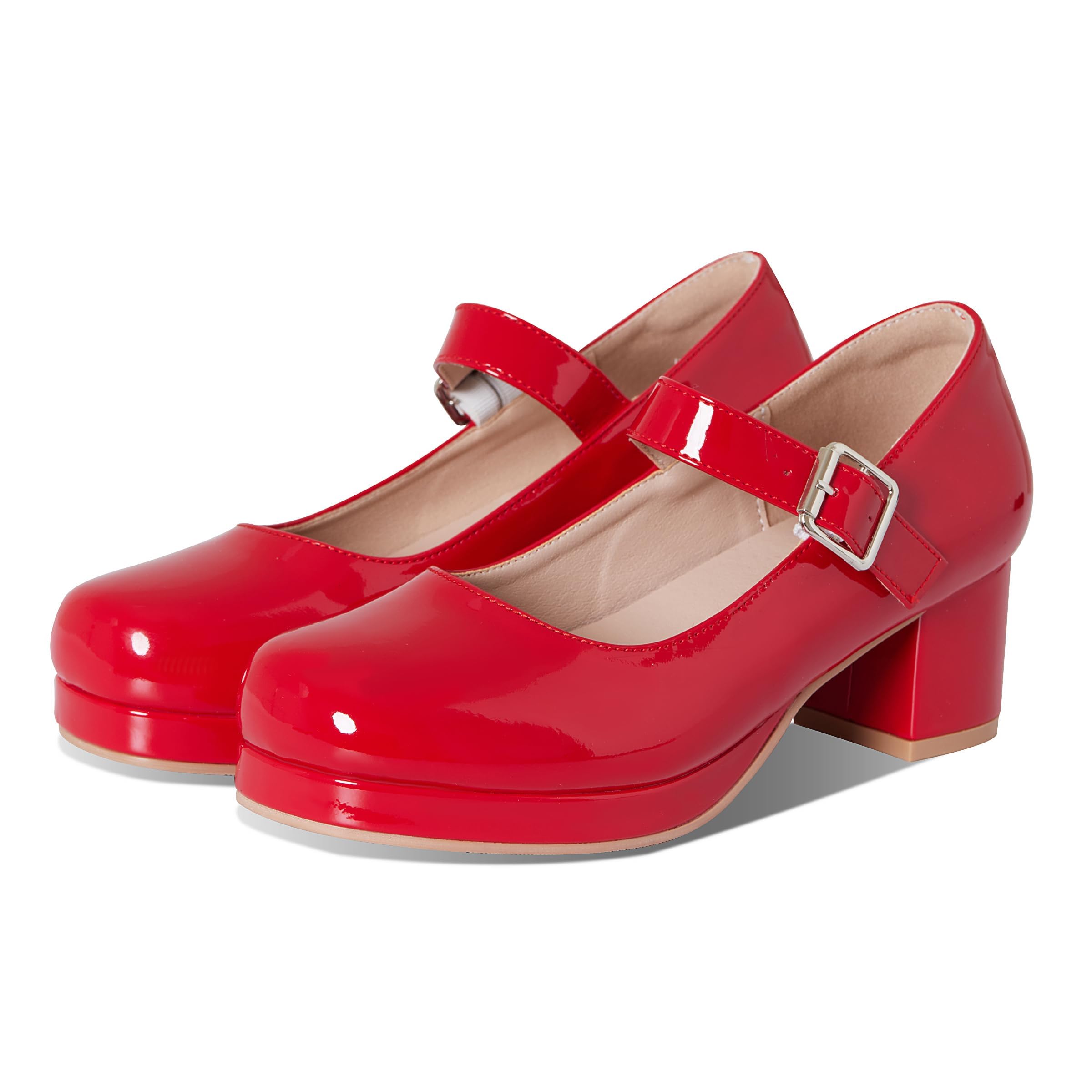 femflame Women's Low Chunky Heel Mary Jane Pumps Ankle Buckle Strap ...