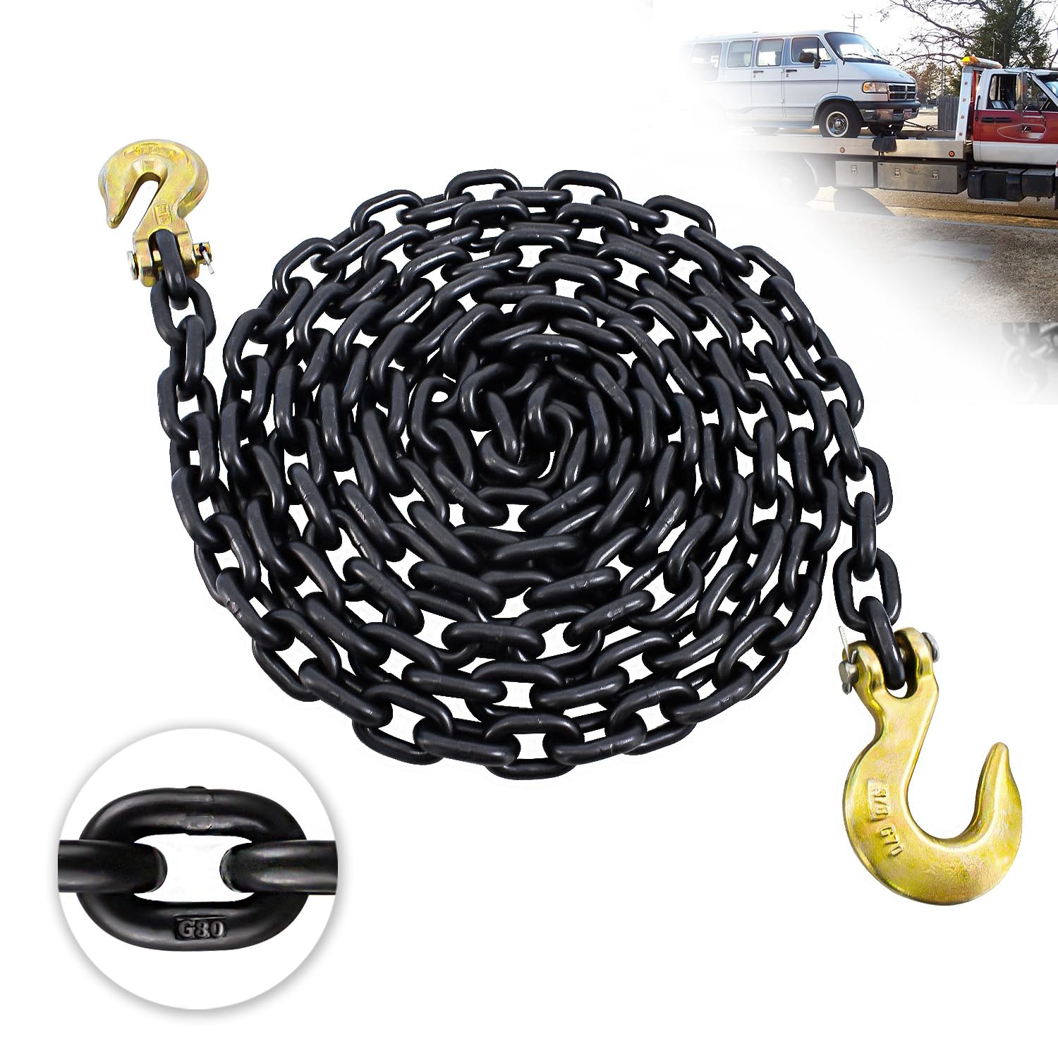 G80 Log Chain 3/8'' X 15 Feet Transport Chain with Clevis Grab Hooks ...