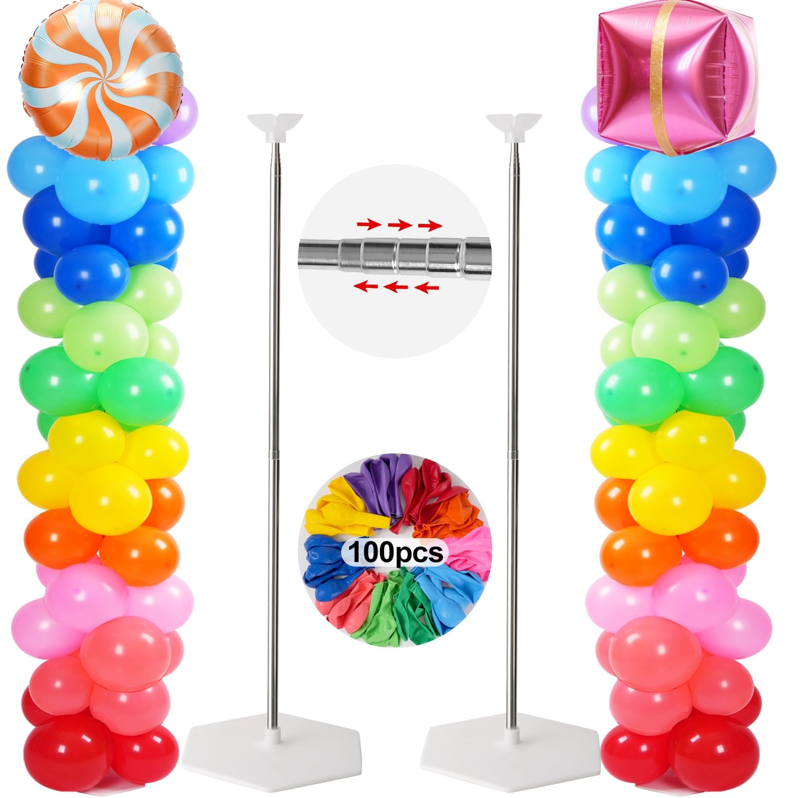 Tamodan Adjustable balloon columns set of 2 with balloons (Includes 100 ...