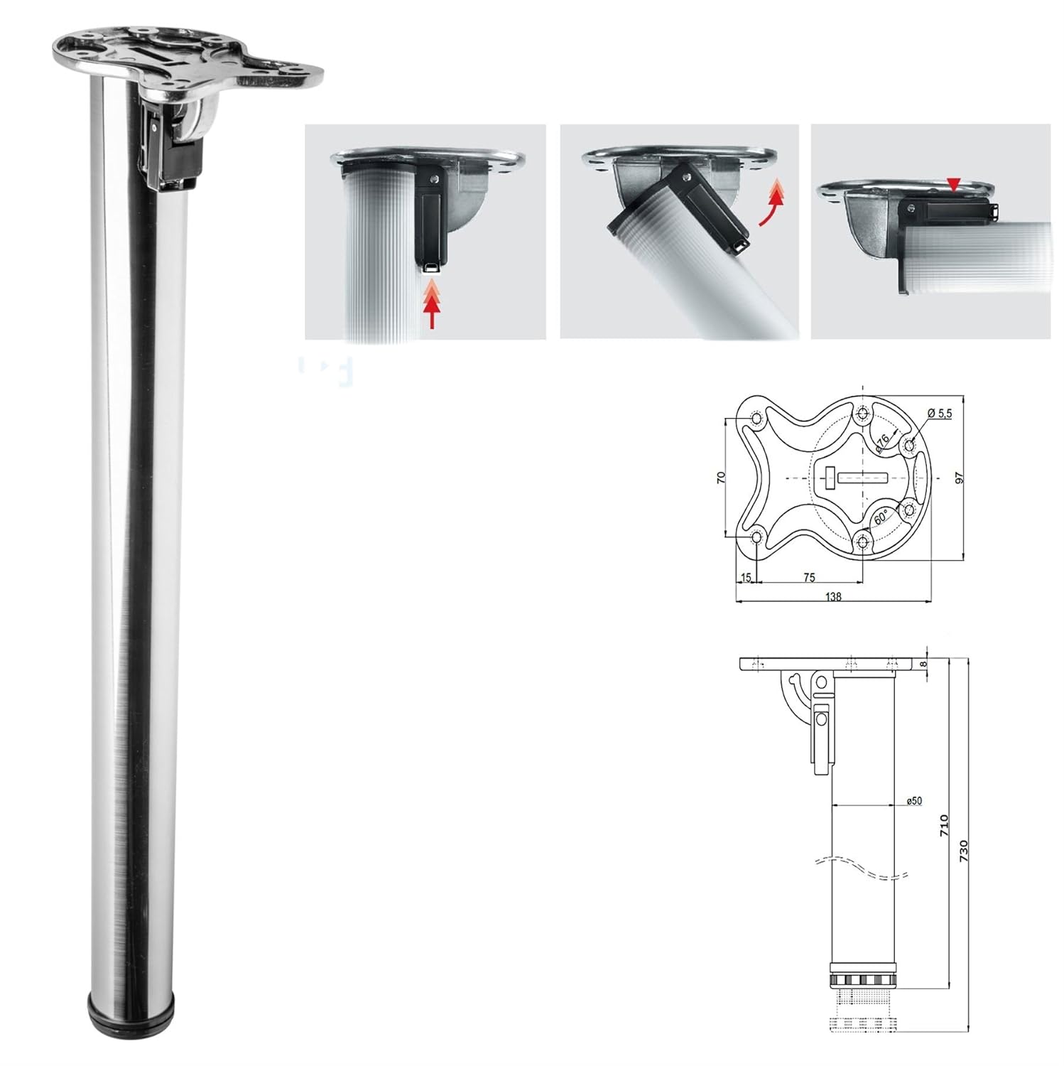 Kitchen Worktop support Set of 4 legs 870 mm brushed chrome Table