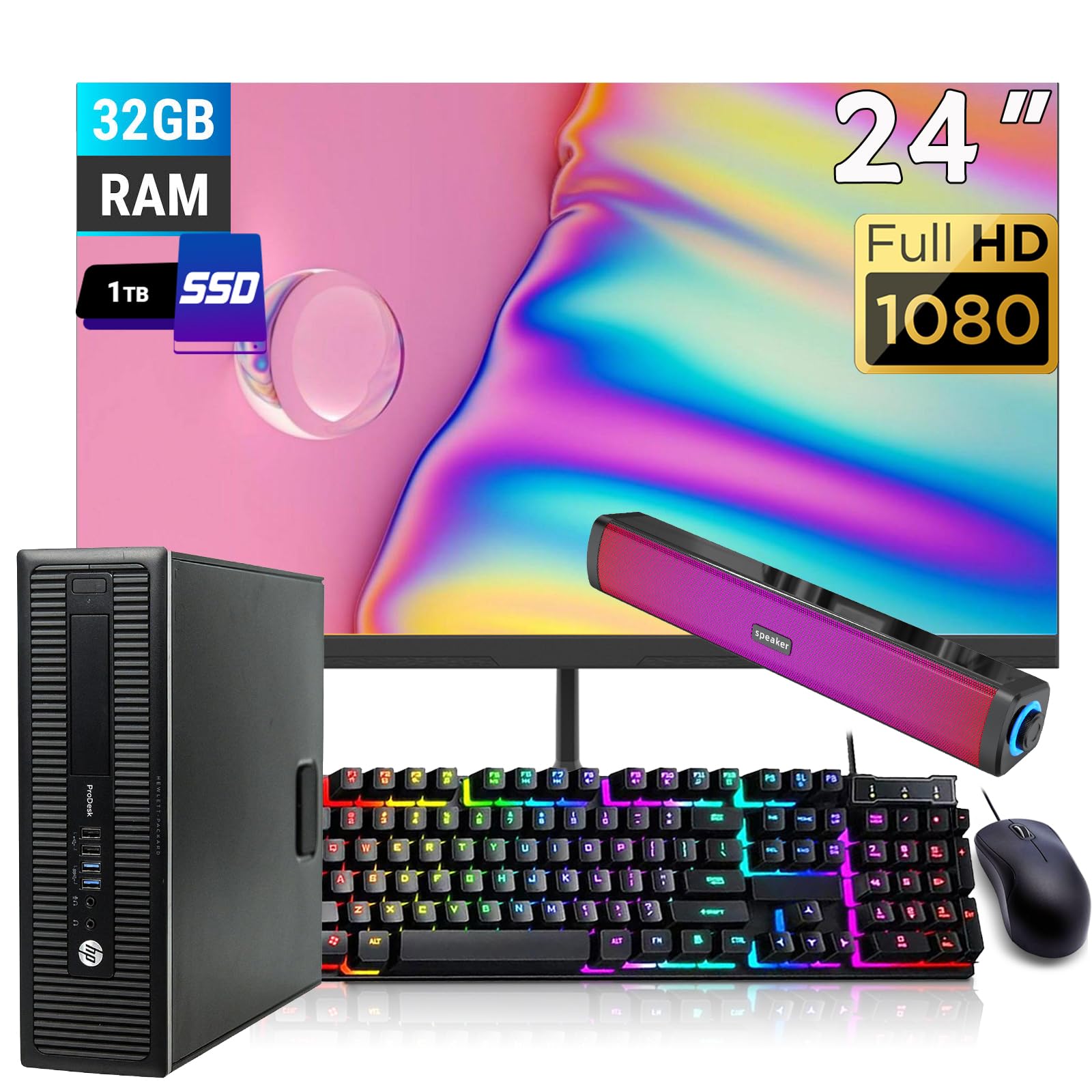 HP ProDesk 600 G2 SFF Desktop Computer PC with 24" FHD Monitor, Core i7 ...