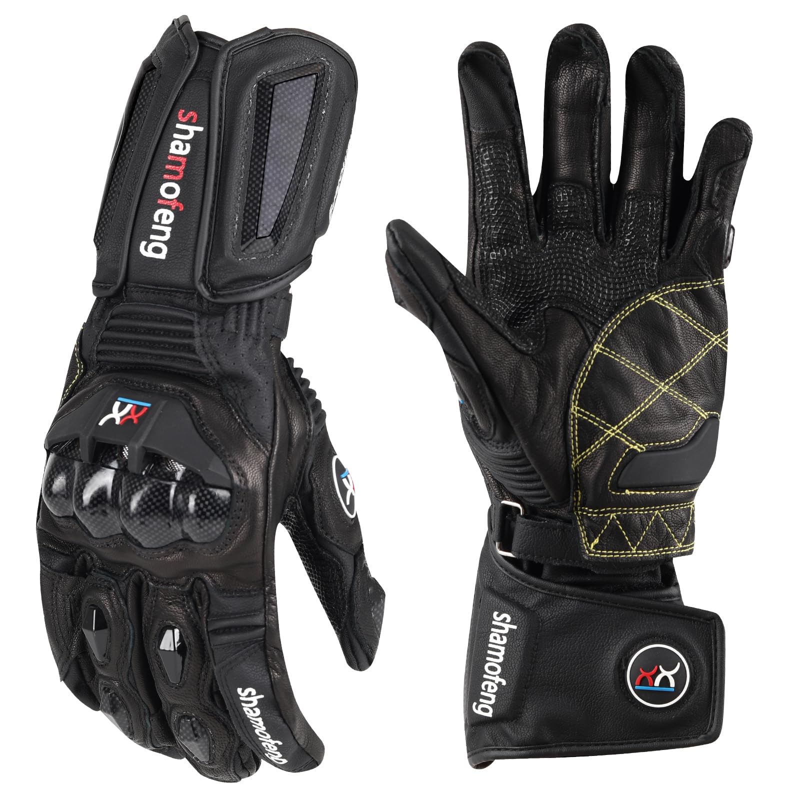 shamofeng Unisex Leather Motorcycle Gauntlets Full Finger Knuckle ...