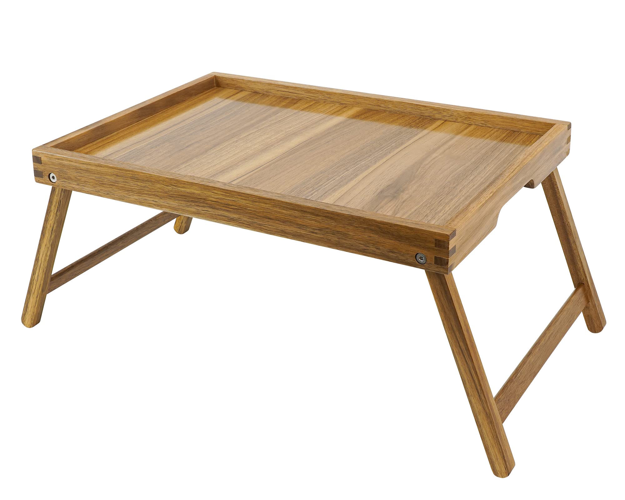 VaeFae Acacia Bed Table Tray Wooden Breakfast Tray With Folding Legs
