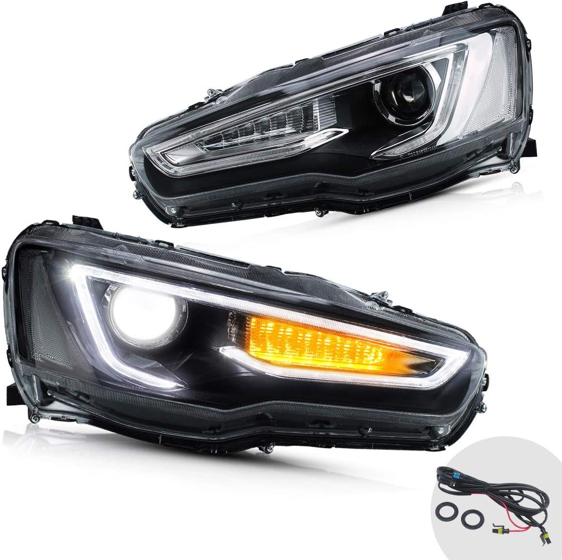 Mitsubishi 08-15 Lancer Evo X Black DRL Halo LED Projector Headlights ...