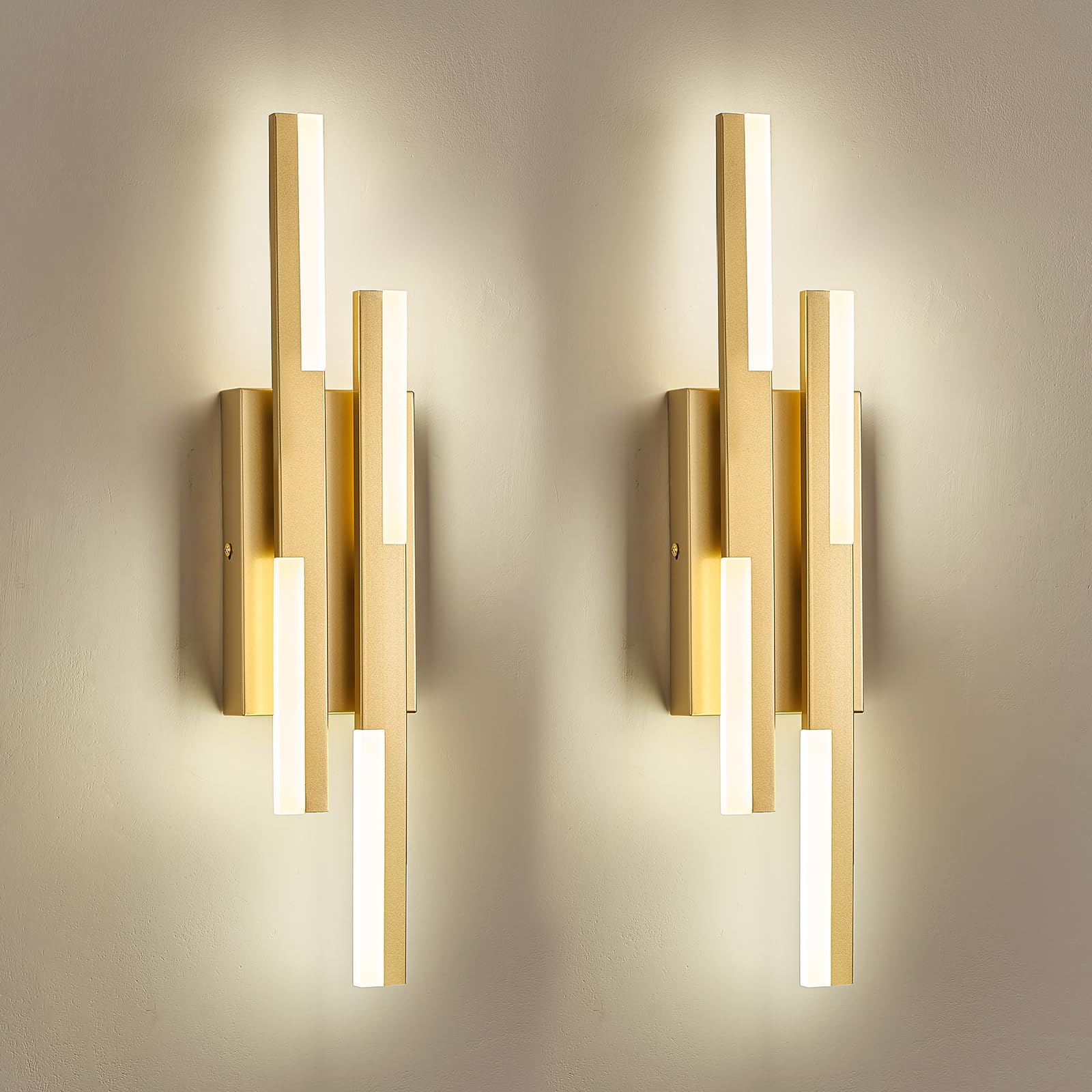 Benkut Modern LED Vanity Lights Set of 2, Gold Wall Sconce with Remote ...