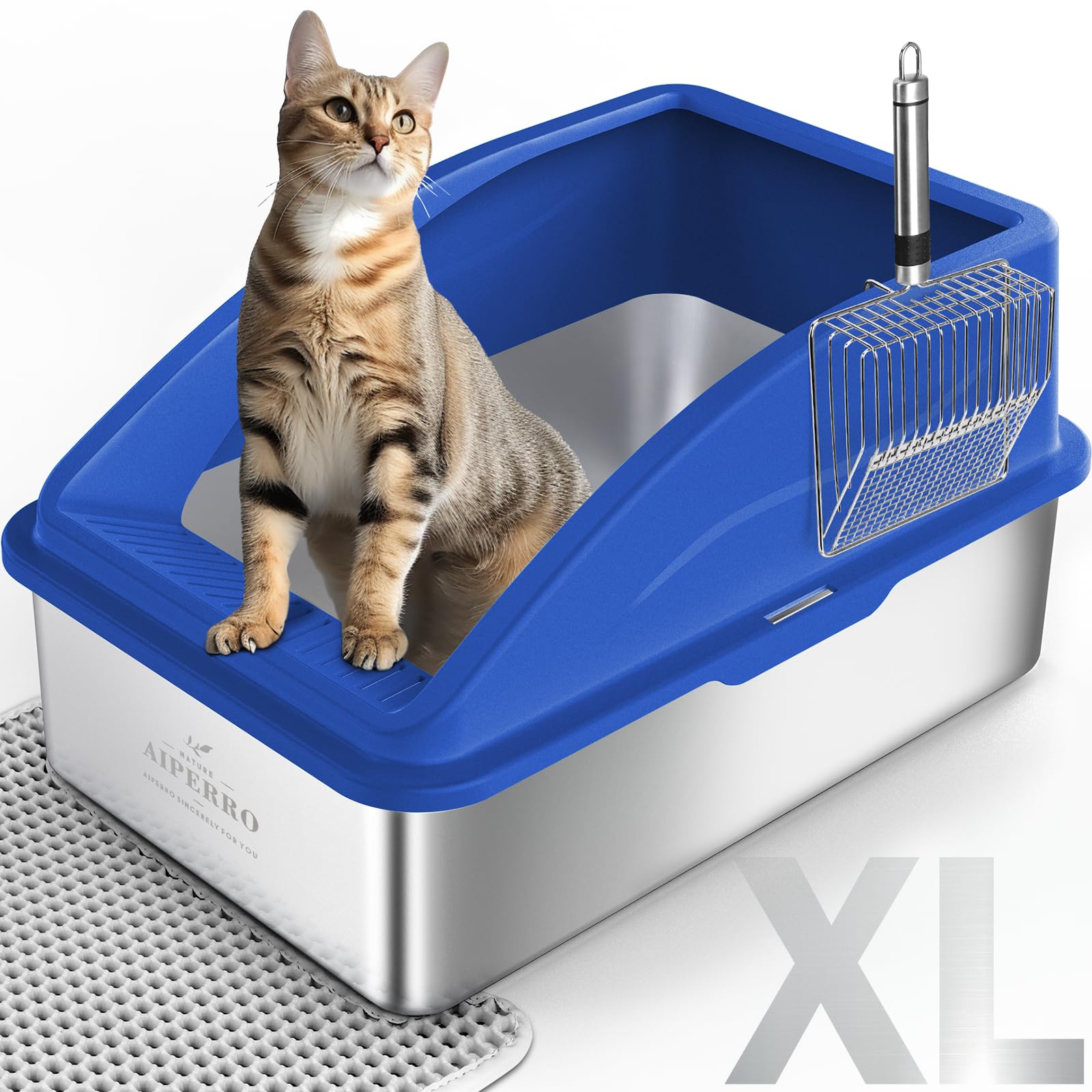AIPERRO Enclosed Cat Litter Box Stainless Steel with Lid | XL Extra ...