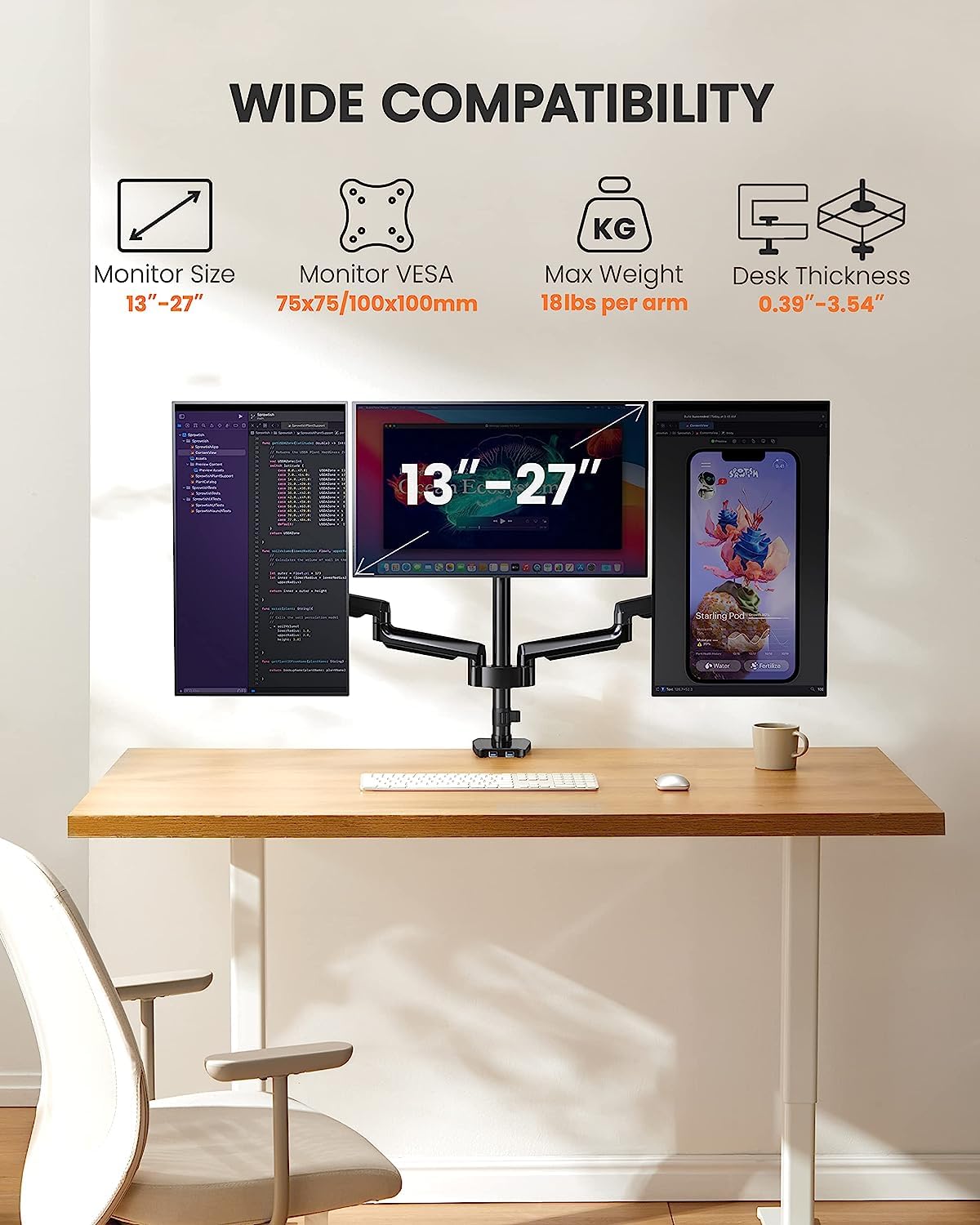 Mua ErGear Triple Monitor Mount for 13-27 inch Screens, Gas Springcore ...