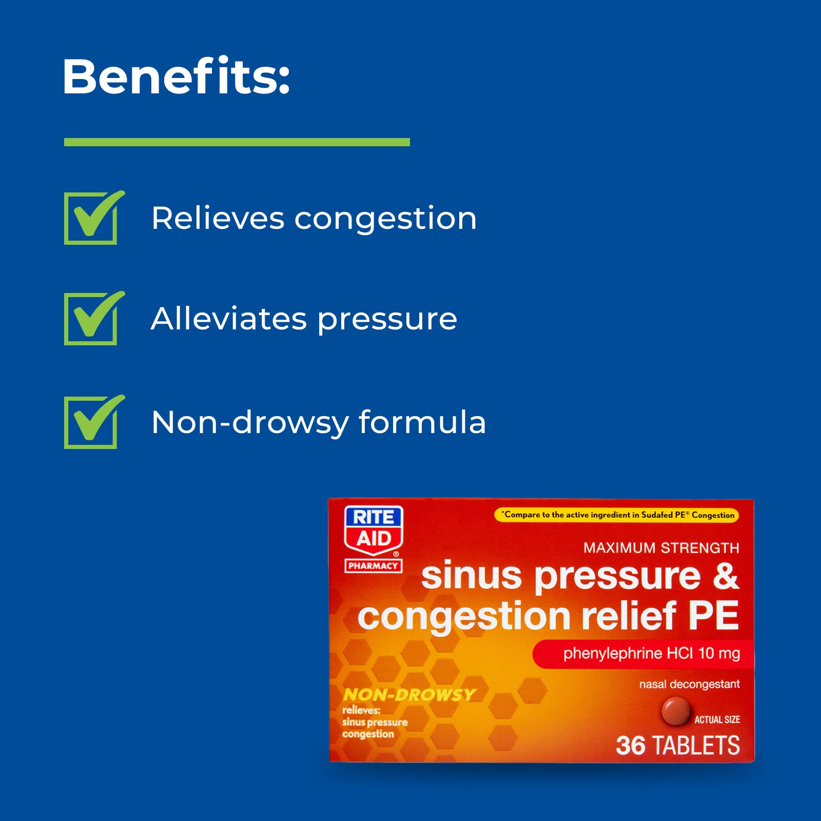 Mua Rite Aid Sinus Pressure and Congestion Non-Drowsy Relief PE, 10mg ...