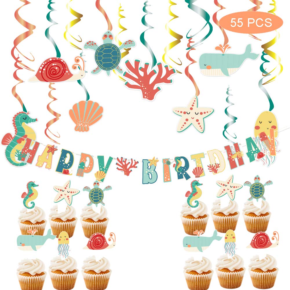 Buy 55Pcs Under The Sea Happy Birthday Party Decorations Kit for Kids ...