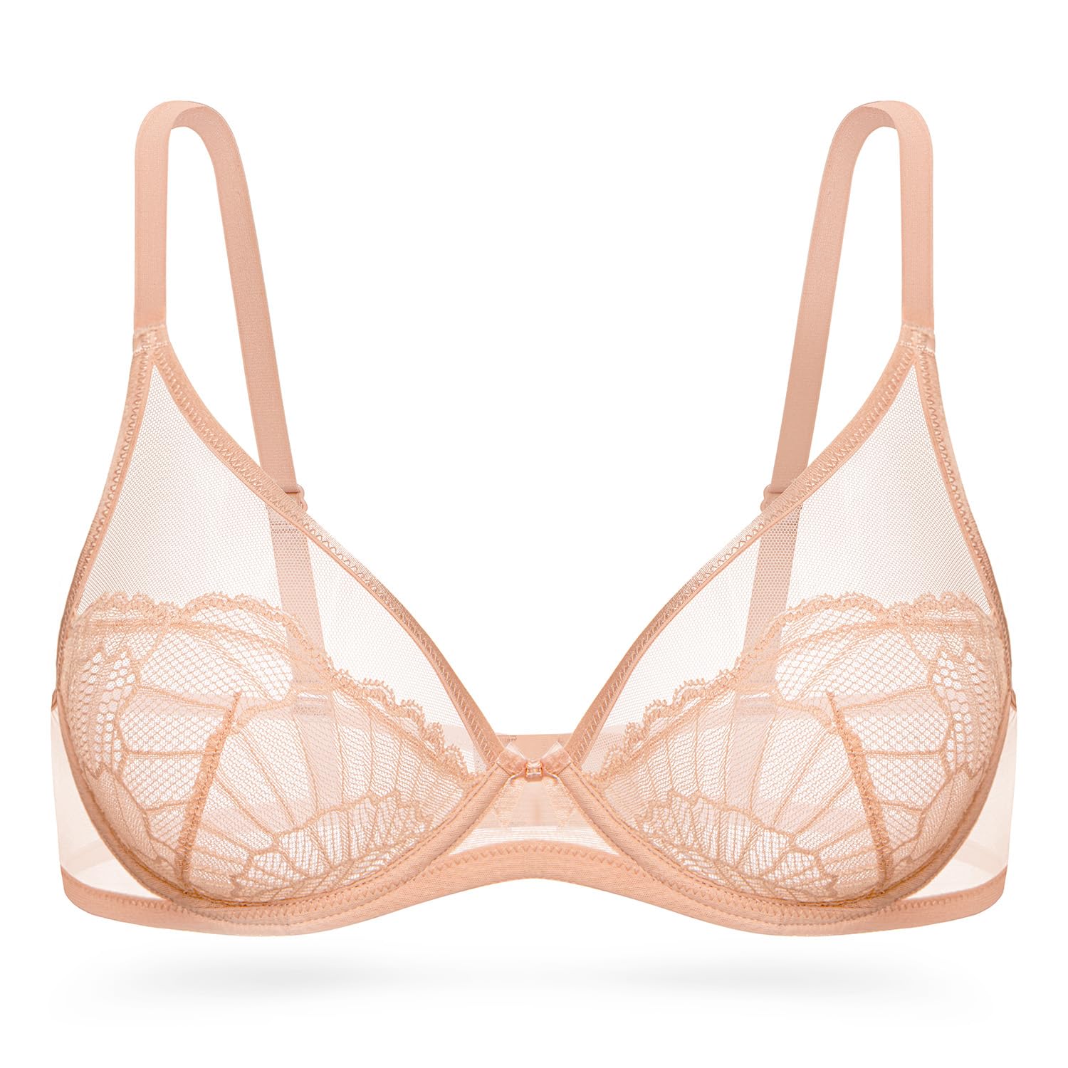 Wingslove Women's Sexy Lace Bra Demi Sheer See Through Plunge Mesh Bralette Unlined Underwire ...