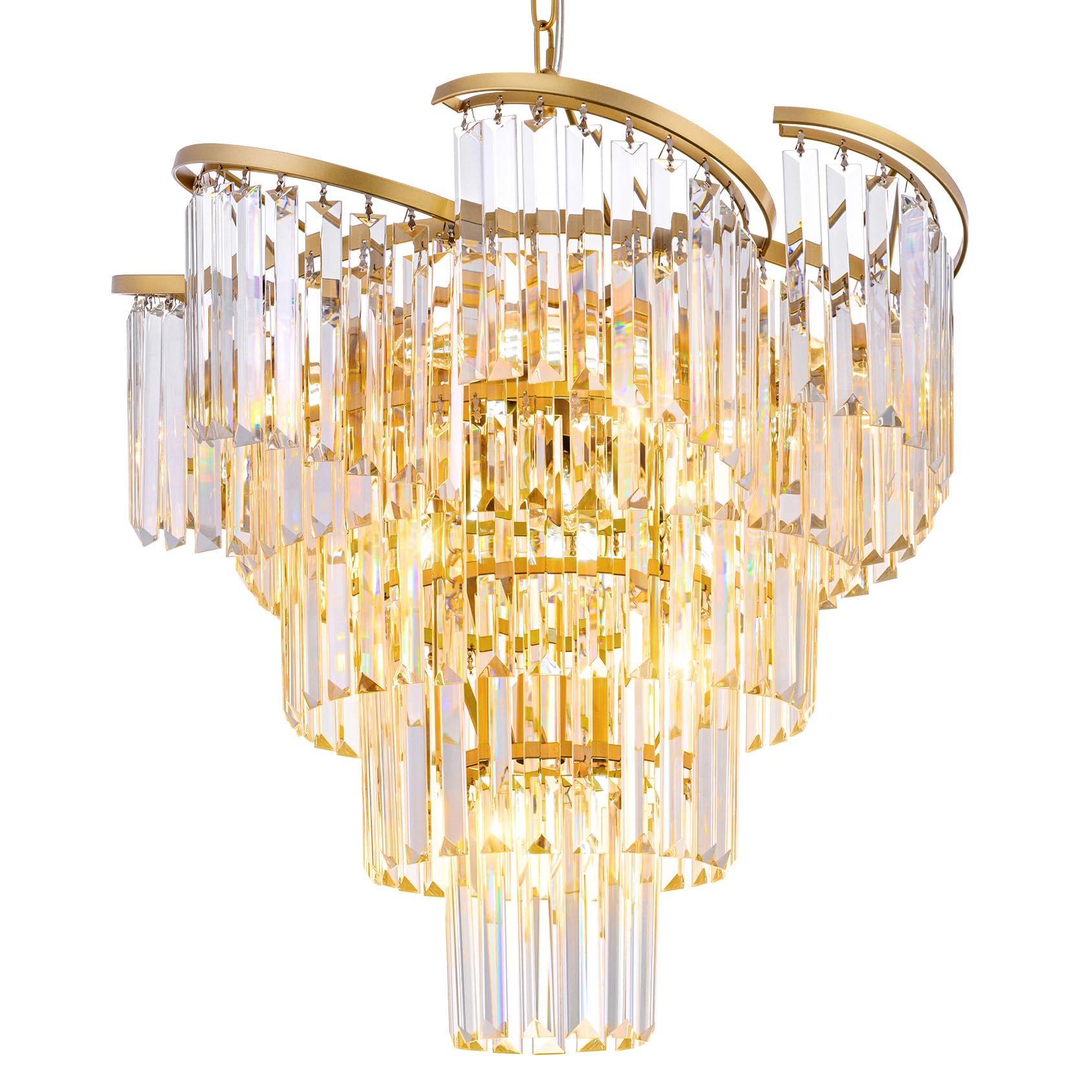 TOCHIC Gold Chandelier 5 Tier Modern Crystal Chandeliers 8 Light ...
