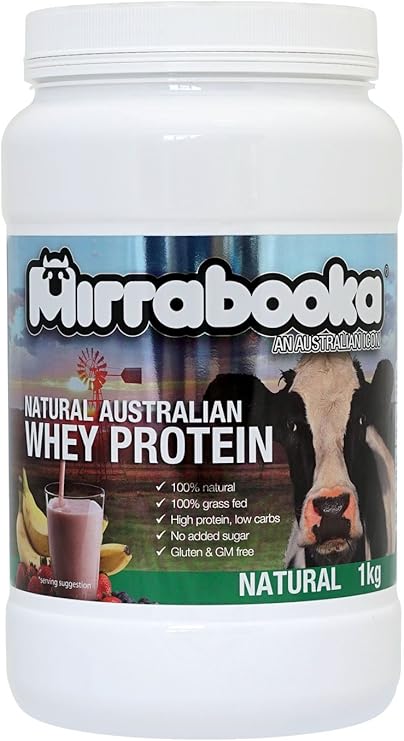 Mirrabooka Protein Grass Fed Natural Whey Protein Concentrate WPC Powder, Australian 1kg Natural ...