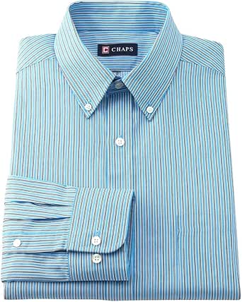 Chaps Mens Classic Fit Button Down Twill Dress Shirt Blue Stripes (18 ...