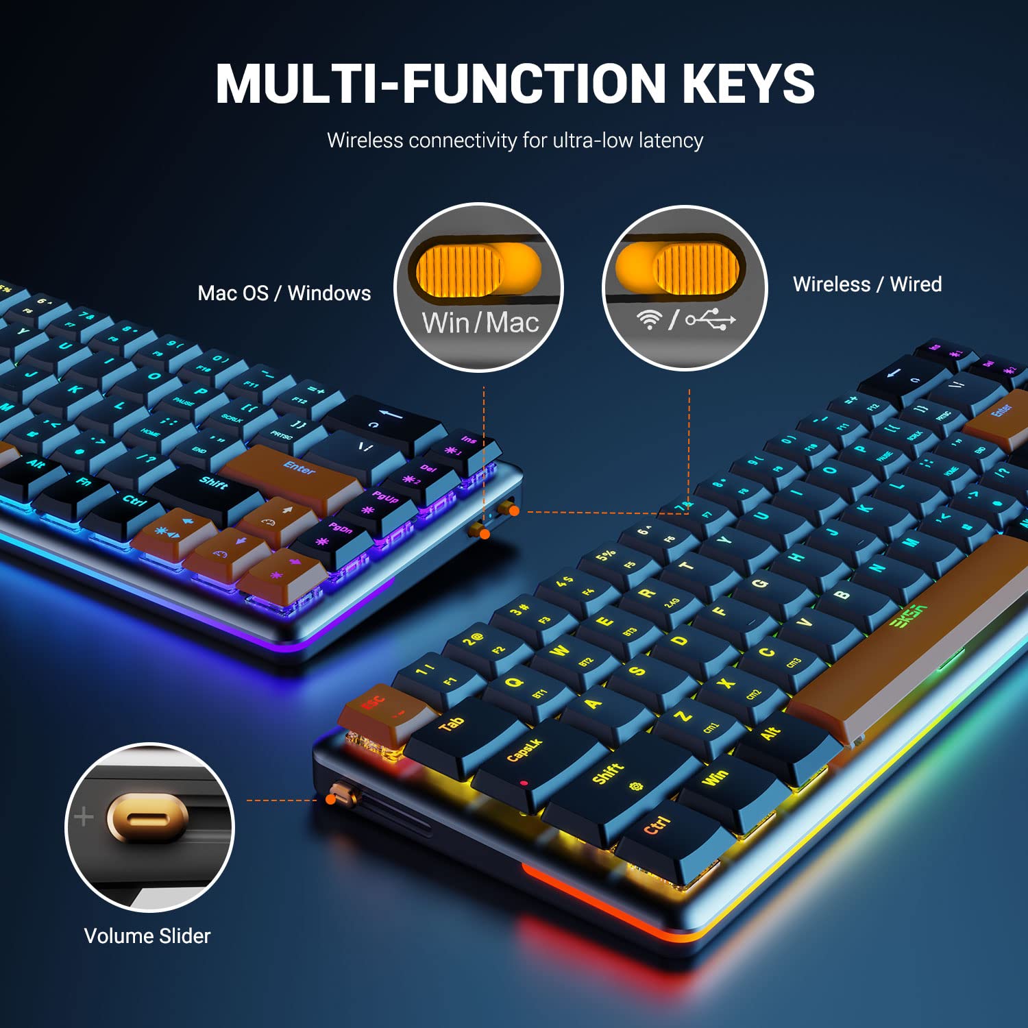 Mua Gaming Keyboard, 65% Low Profile Wireless Mechanical Keyboard with ...