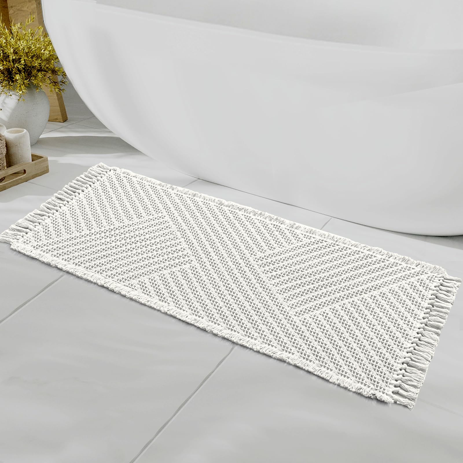 H.VERSAILTEX Waffle Bath Runner Rug Long Bath Mat Super Absorbent Boho ...