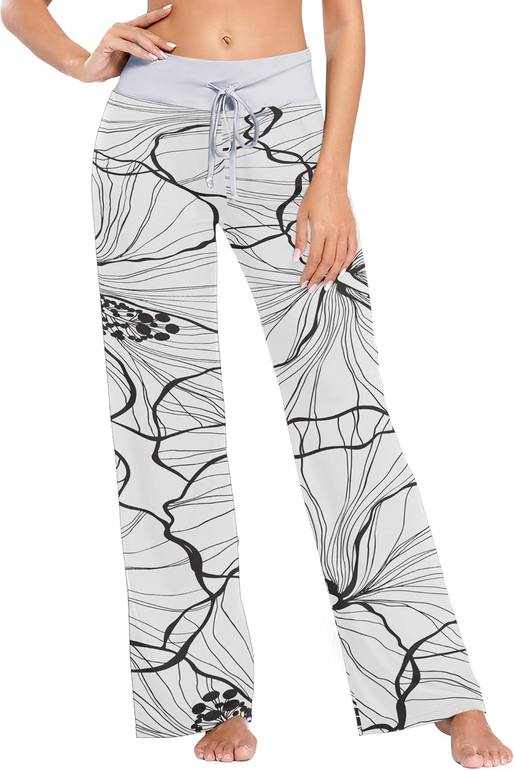 ALALAL Teen Pajama Pants Black White Seamless Hibiscus Flowers Pajamas ...