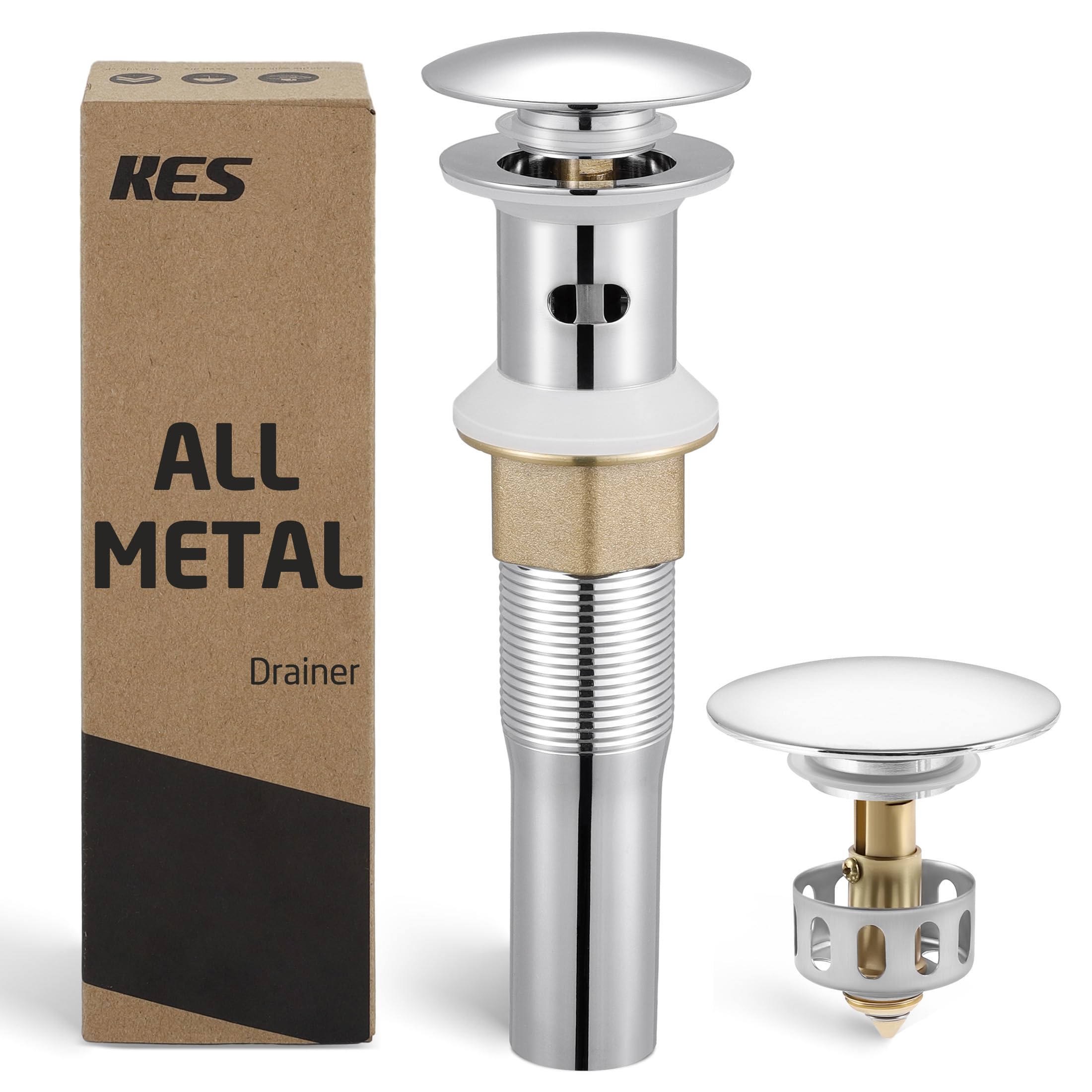 KES All Metal Bathroom Sink Drain with Strainer Basket Hair Catcher ...