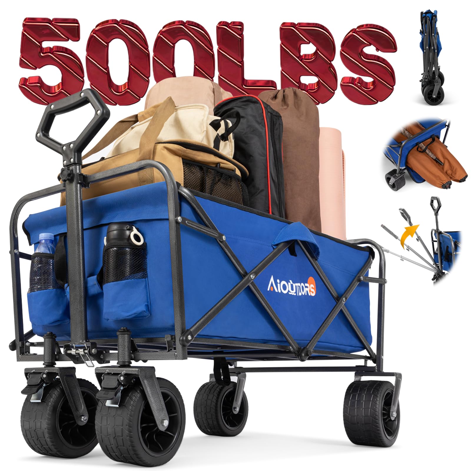 WVX Heavy Duty 500lbs Capacity Collapsible Wagon - Beach Wagon with Big ...