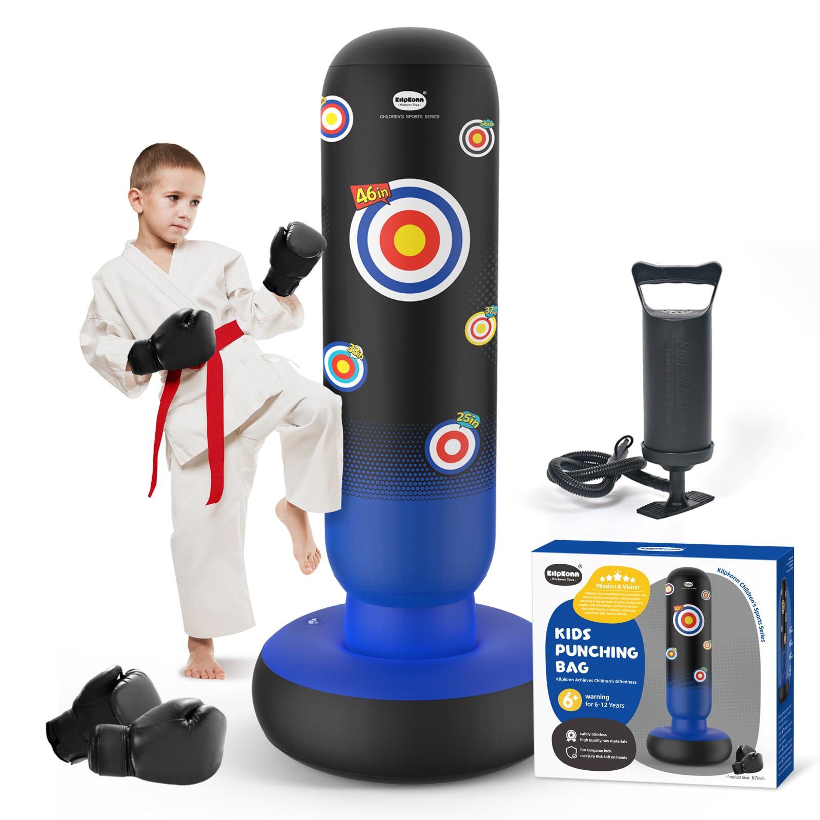 Kilpkonn Punching Bag for Kids, 67" Inflatable Punching Boxing Bag Set ...
