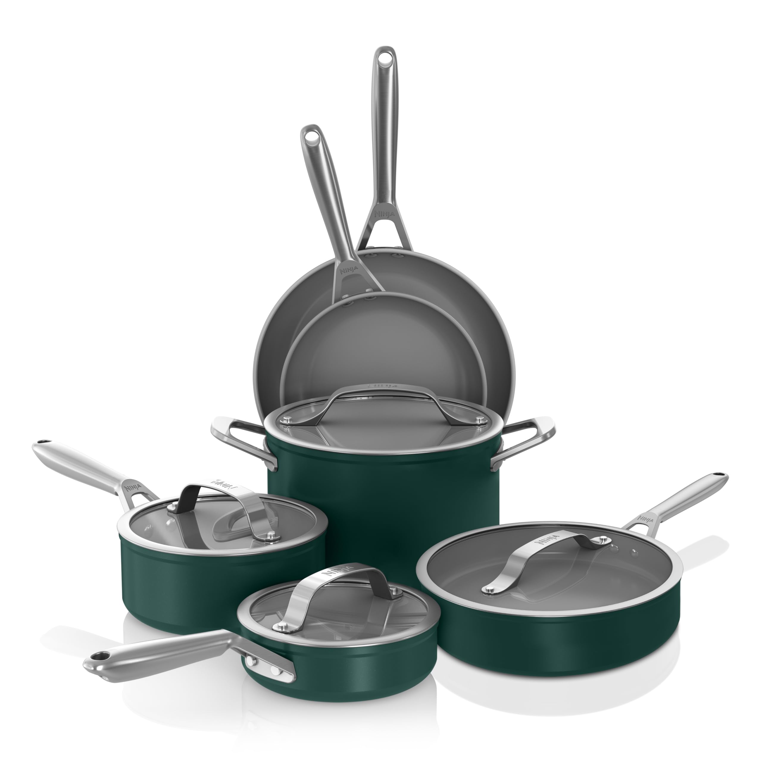 Ninja Ceramic Pro 10-Piece Cookware Set, Non-Stick Pots & Pans Set with ...